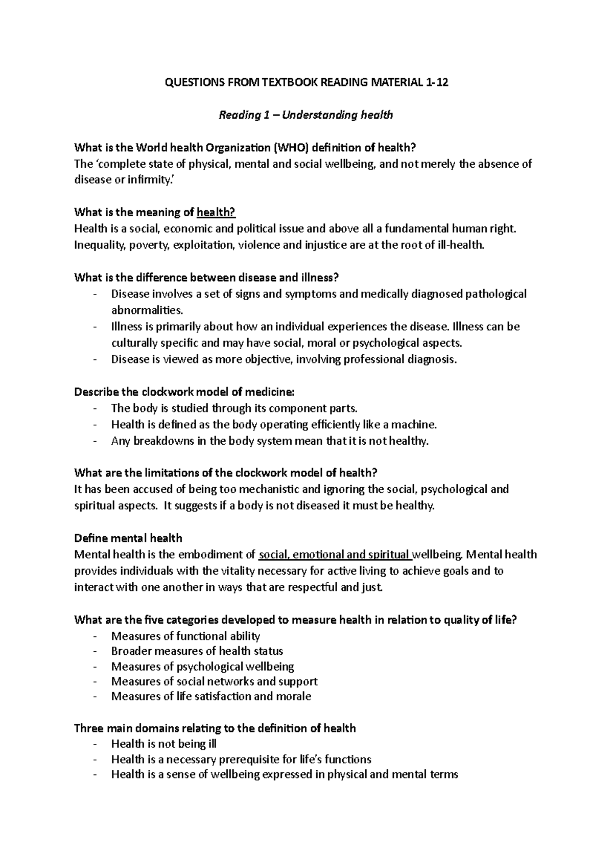 Summary - complete - Questions and answers - QUESTIONS FROM TEXTBOOK ...