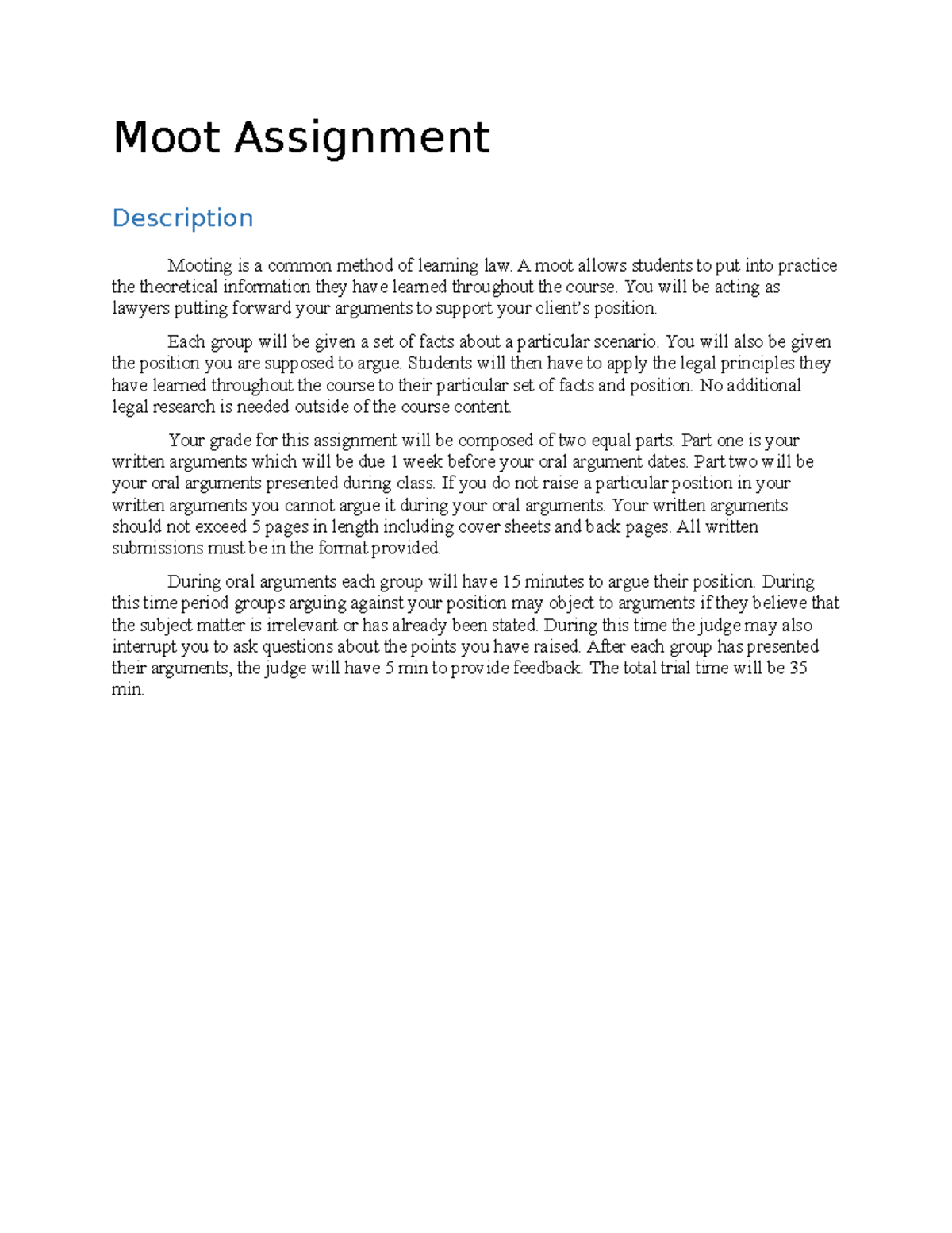 Moot 2022 - Business Law - Moot Assignment Description Mooting is a ...