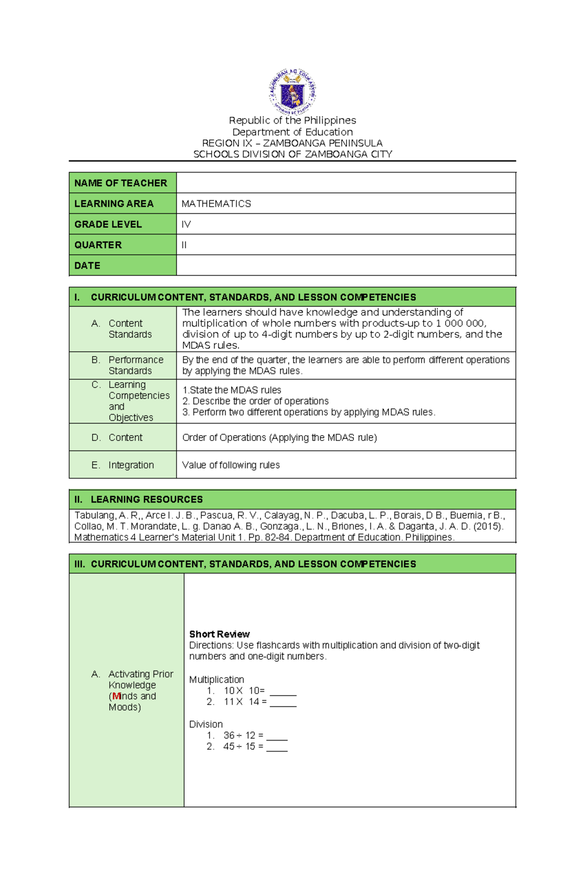 Unpacked-MATH-LPN - Republic of the Philippines Department of Education ...