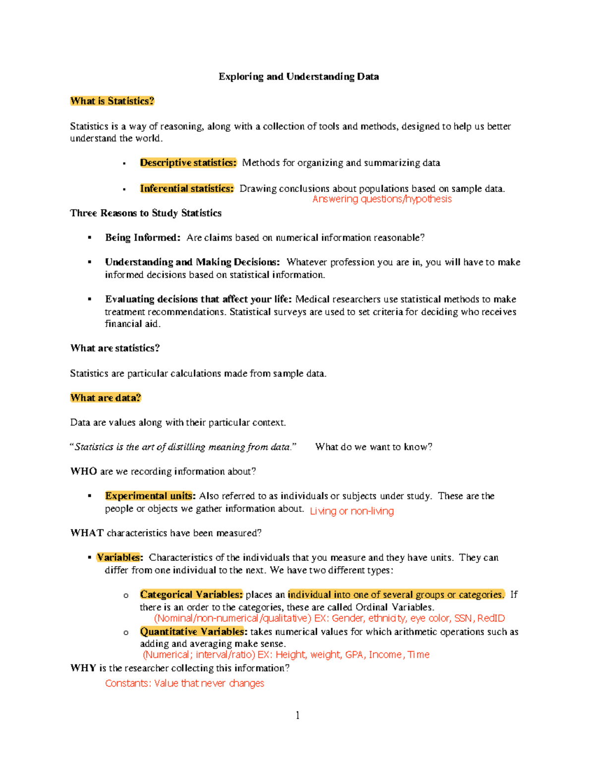 Chapter 1 8 - stats 119 notes - Exploring and Understanding Data What ...