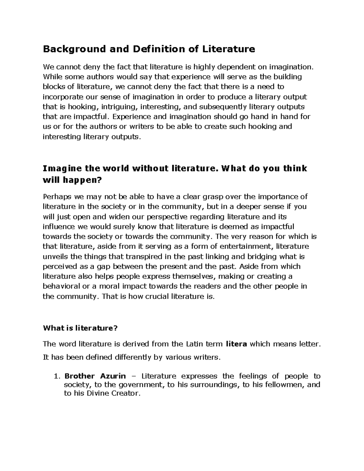 21st Century Literature 1 - Background and Definition of Literature We ...