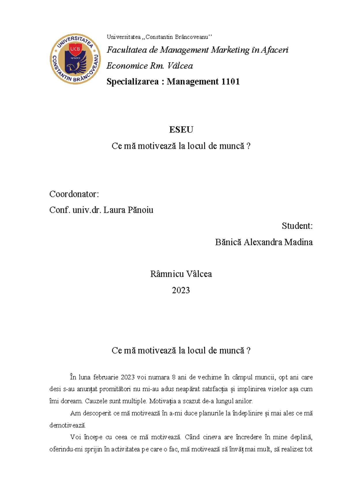 ESEU Ce mă motivează la locul de muncă? - Universitatea ,,Constantin ...