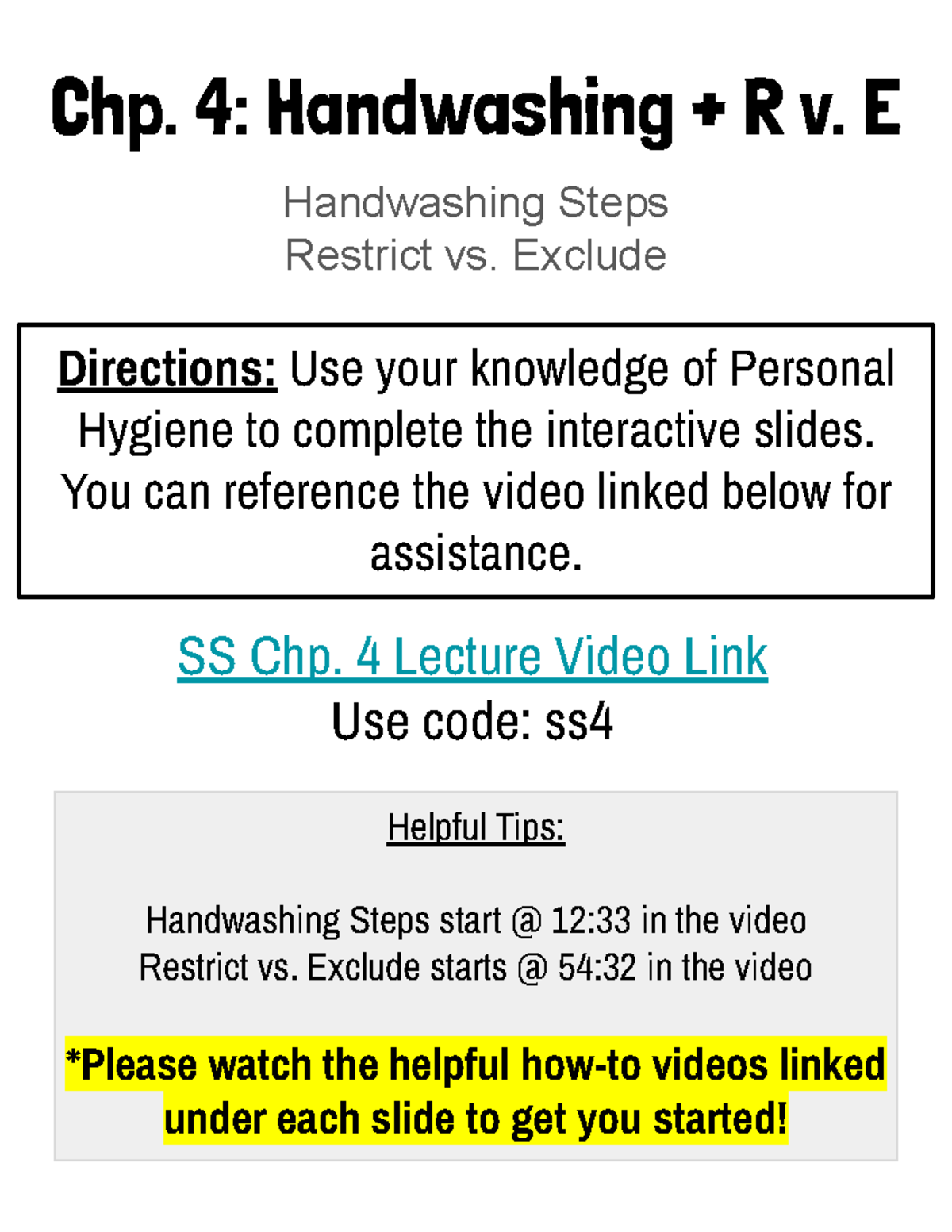 Chp. 4 Handwashing Steps + Restrict vs. Exclude Interactive Slides ...