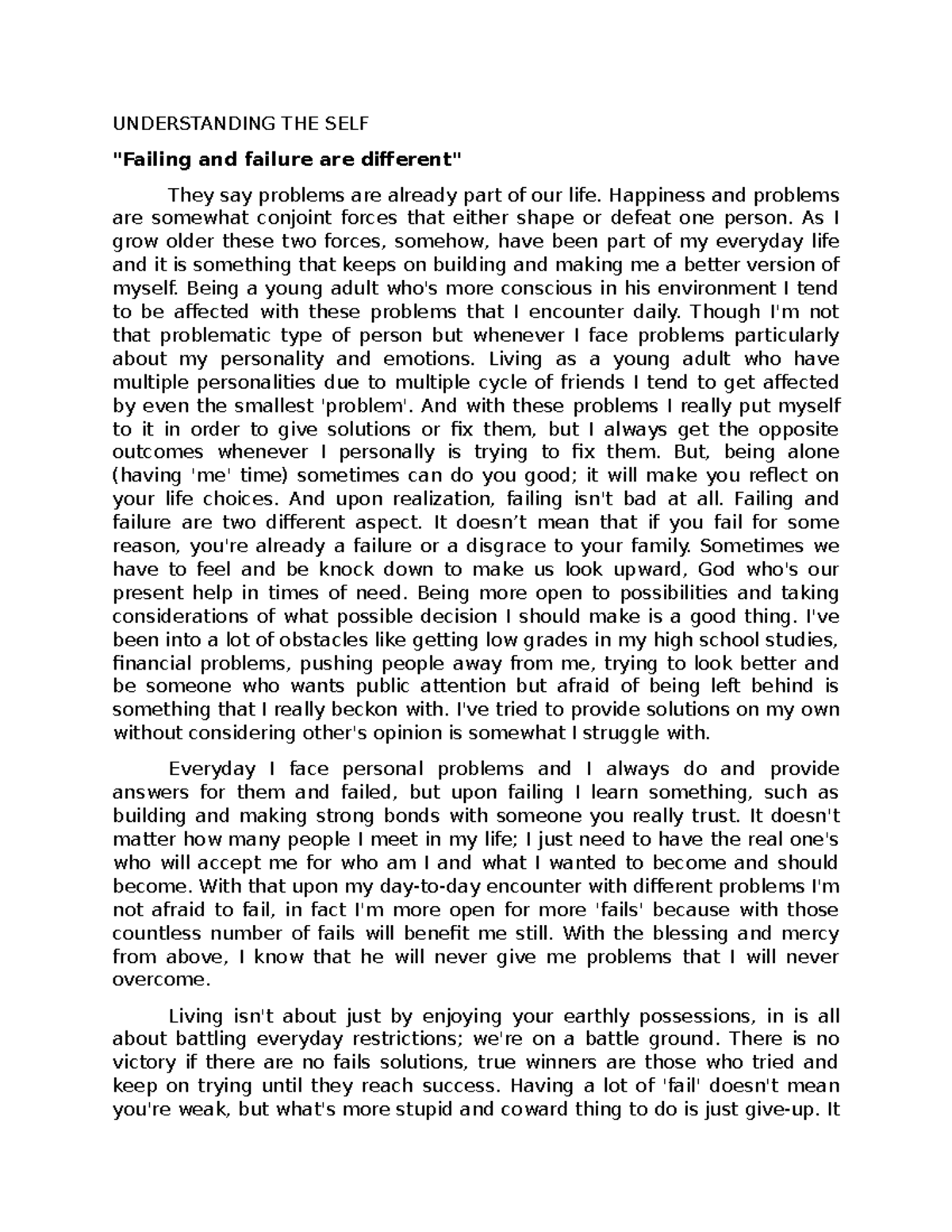 Philosophy - Lecture notes 9 - Understanding the Self - PangSU - Studocu