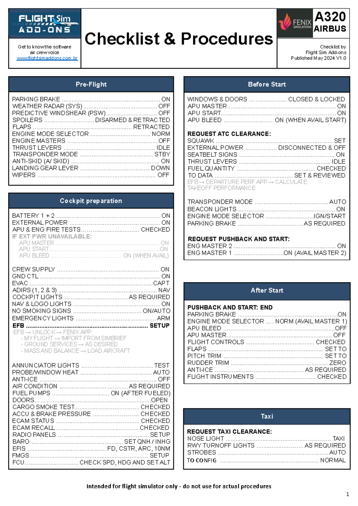 Check List A320 Fenix - Airbus a320 - Checklist & Procedures A AIRBUS ...