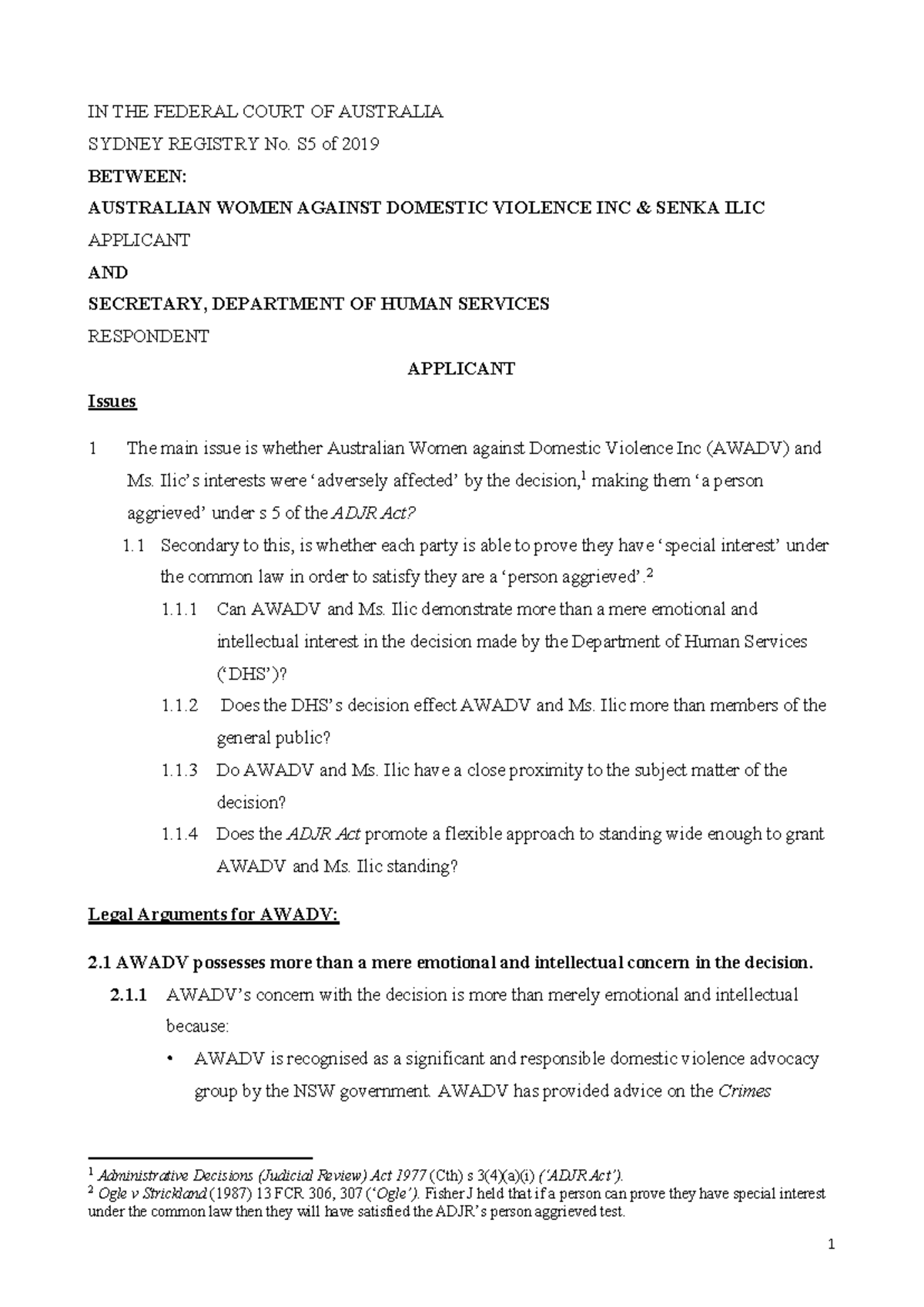 Example of HD Written Moot Submissions - IN THE FEDERAL COURT OF ...
