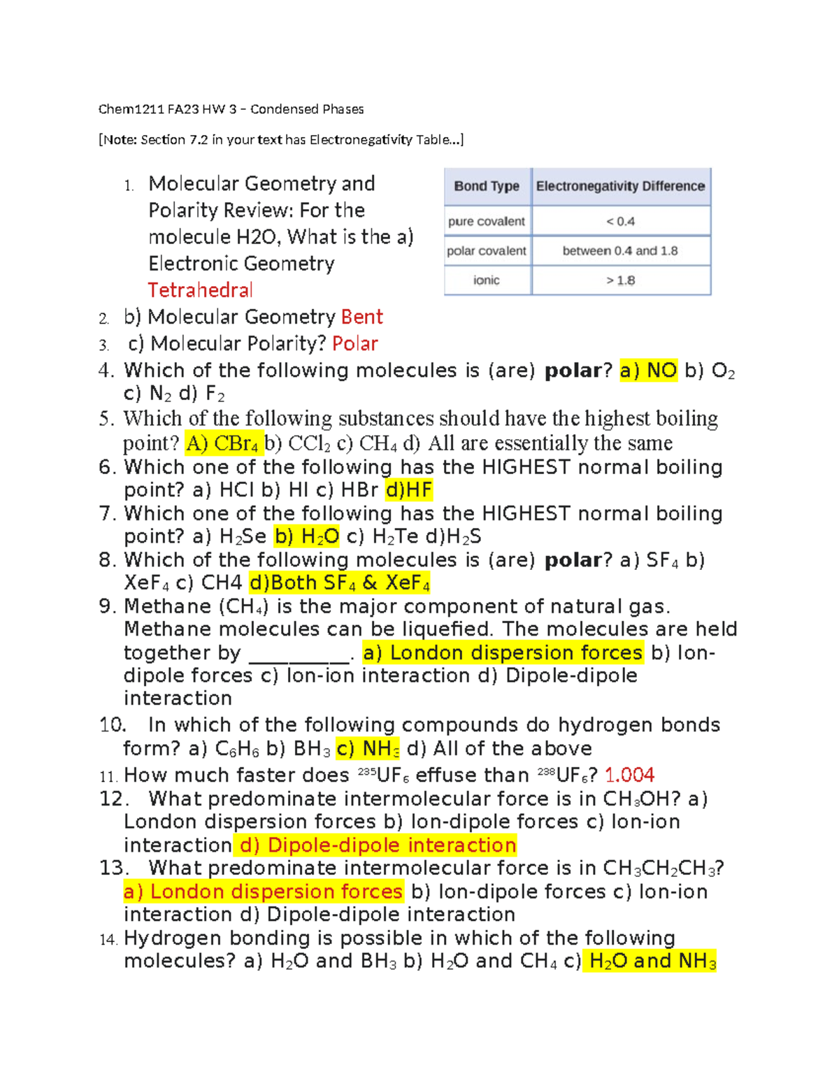 Chem1212 FA23 HW03 Condensed - Chem1211 FA23 HW 3 – Condensed Phases ...