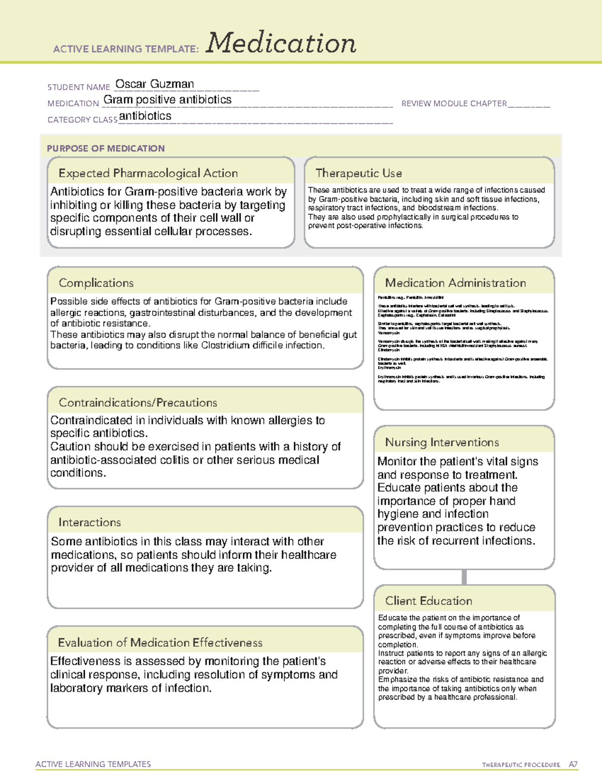 Gram positive meds - an ati pharmacology medication template card ...