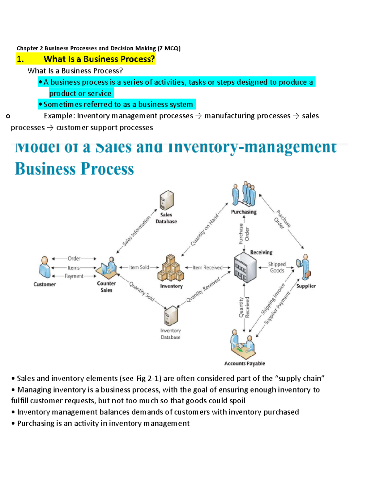 3 - 3chapter summary - Chapter 2 Business Processes and Decision Making ...