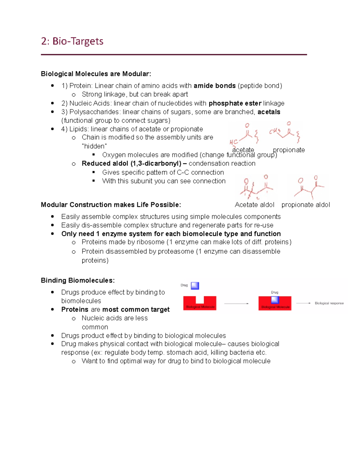 2 Bio-Targets - Lecture notes 3-4 - 2: Bio-Targets Biological Molecules ...
