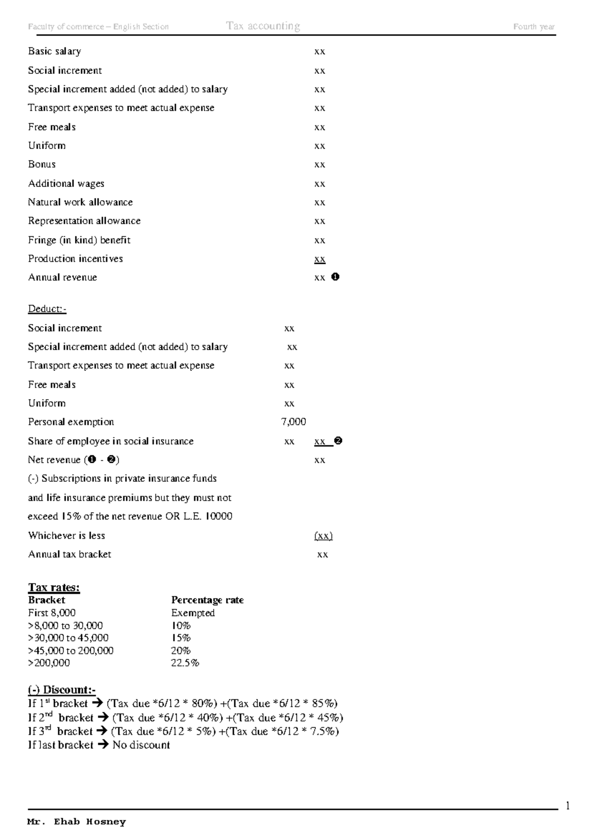 Tax accounting problems - 1 Basic salary xx Social increment xx Special ...