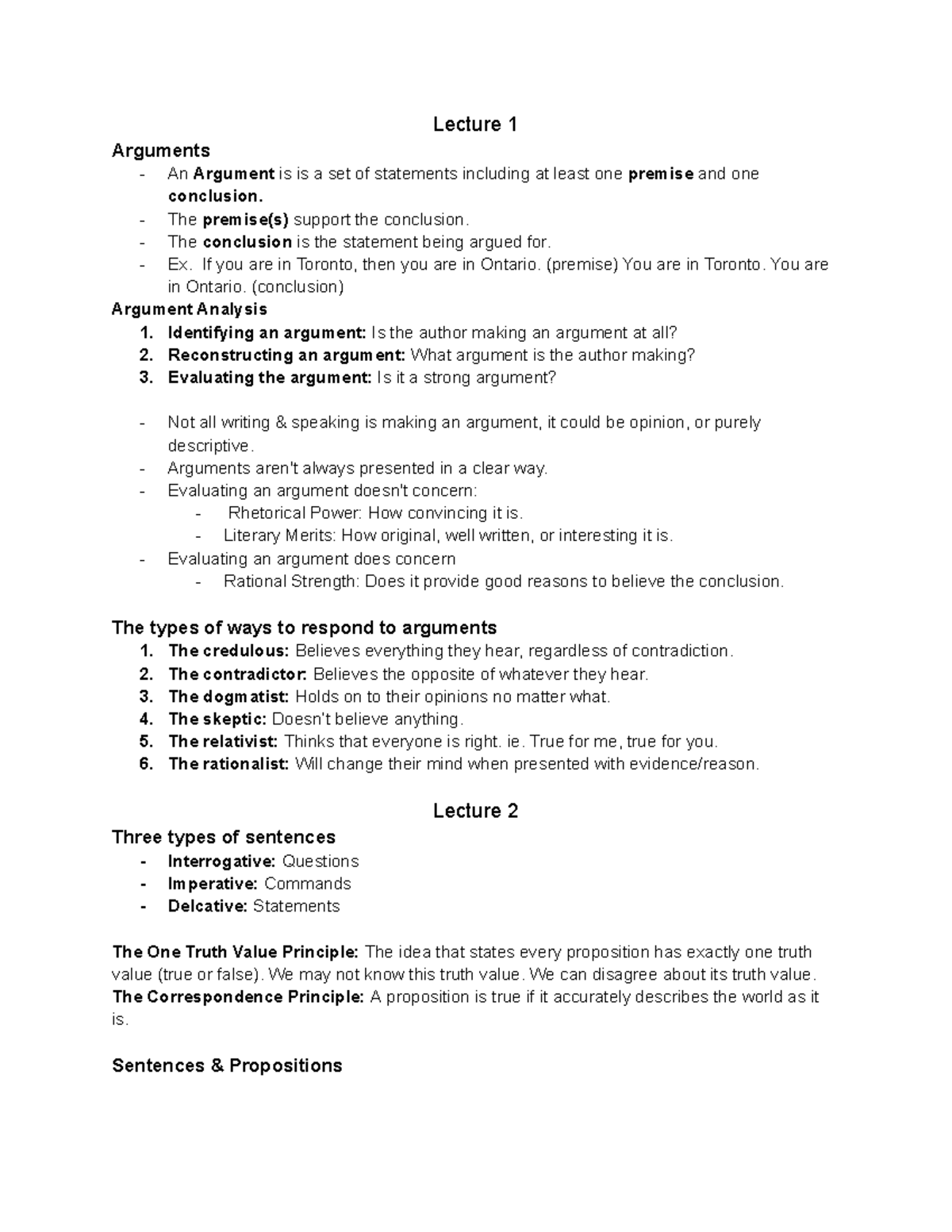 Ssh 105 Notes Lecture 1 Arguments An Argument Is Is A Set Of Statements Including At Least