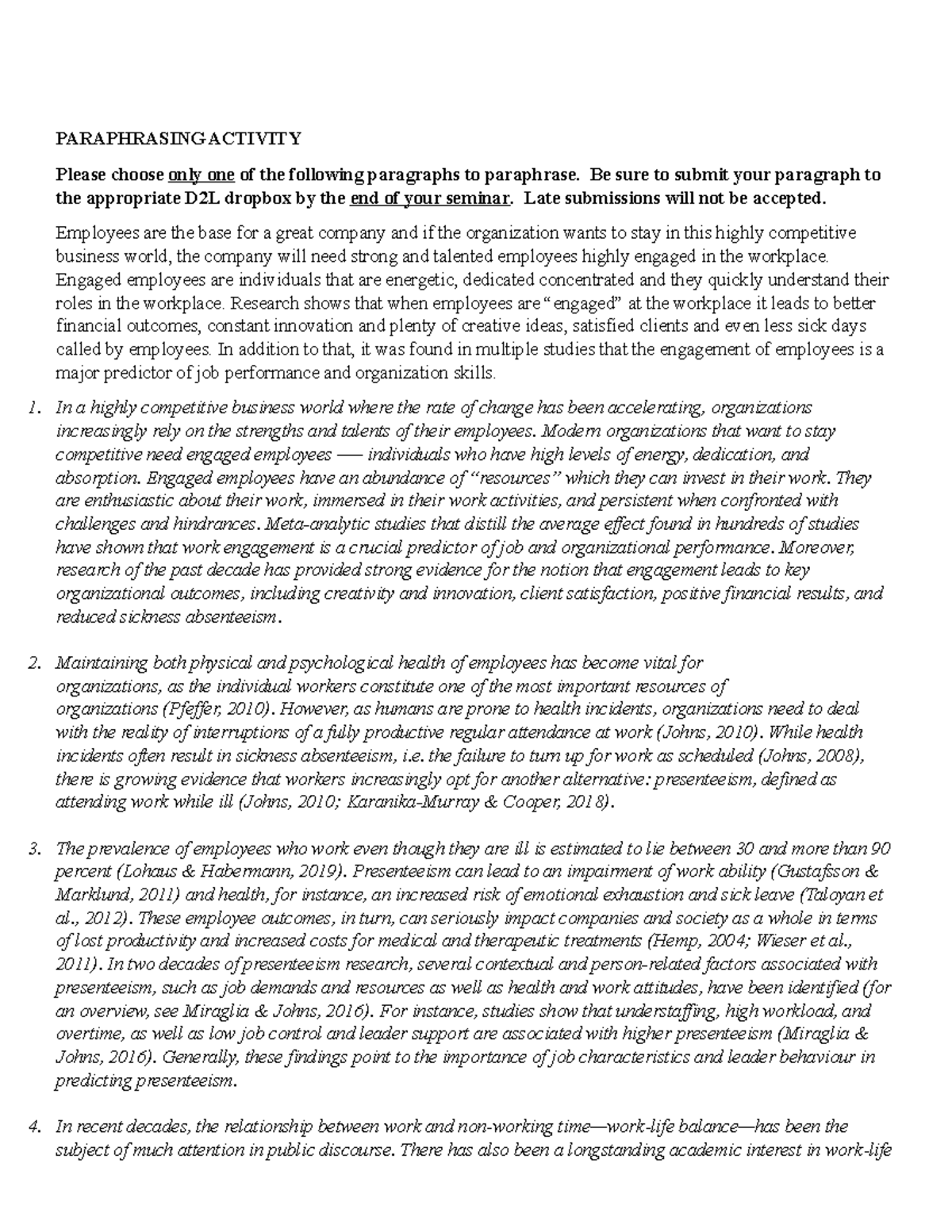 Seminar 3 Paraphrasing Activity Post pharaphrasing - PARAPHRASING ...