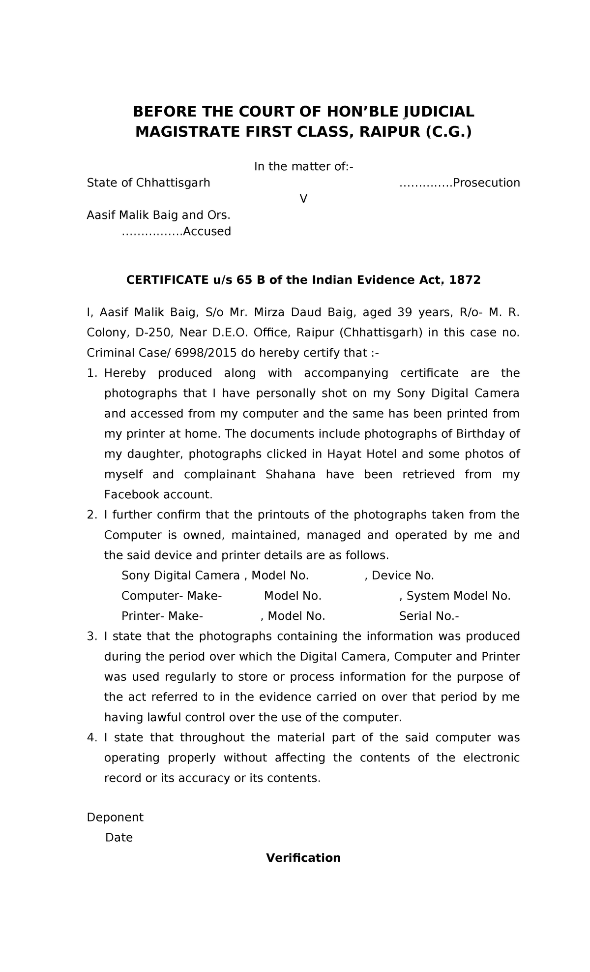 Aasif Malik Baig Certificate - BEFORE THE COURT OF HON’BLE JUDICIAL ...