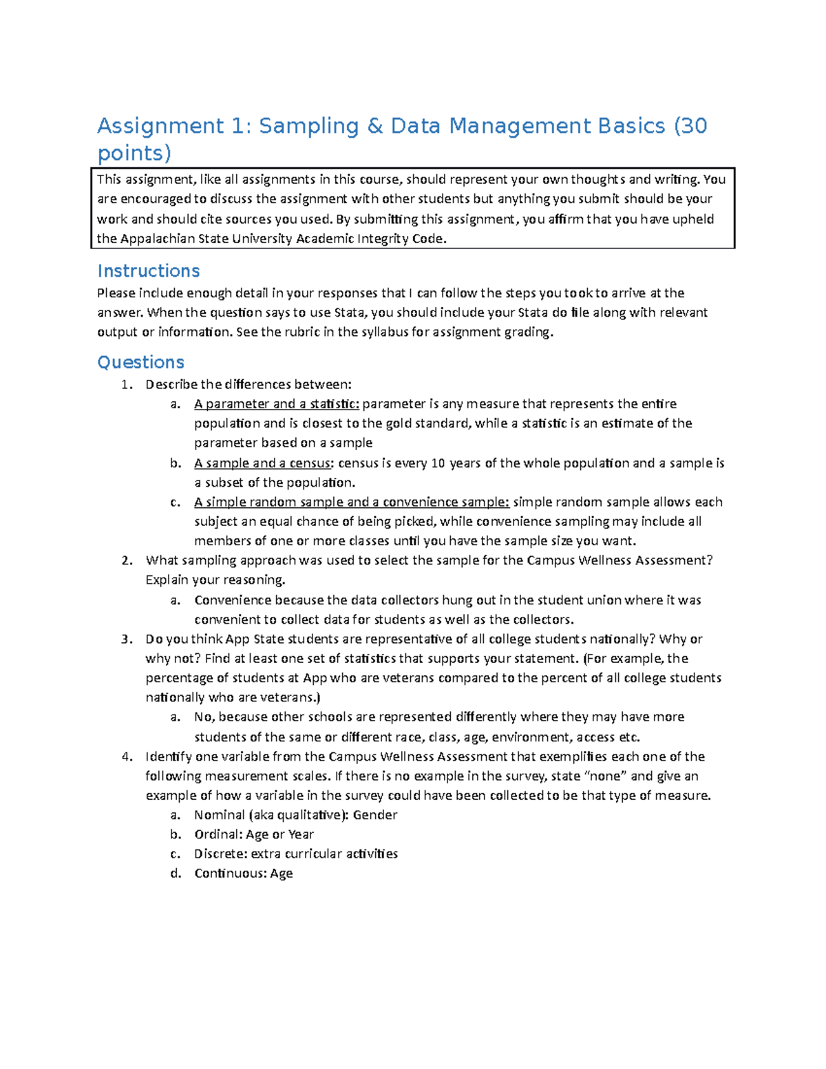 Assignment 1 Biostats - Assignment 1: Sampling & Data Management Basics (30 points) This - Studocu