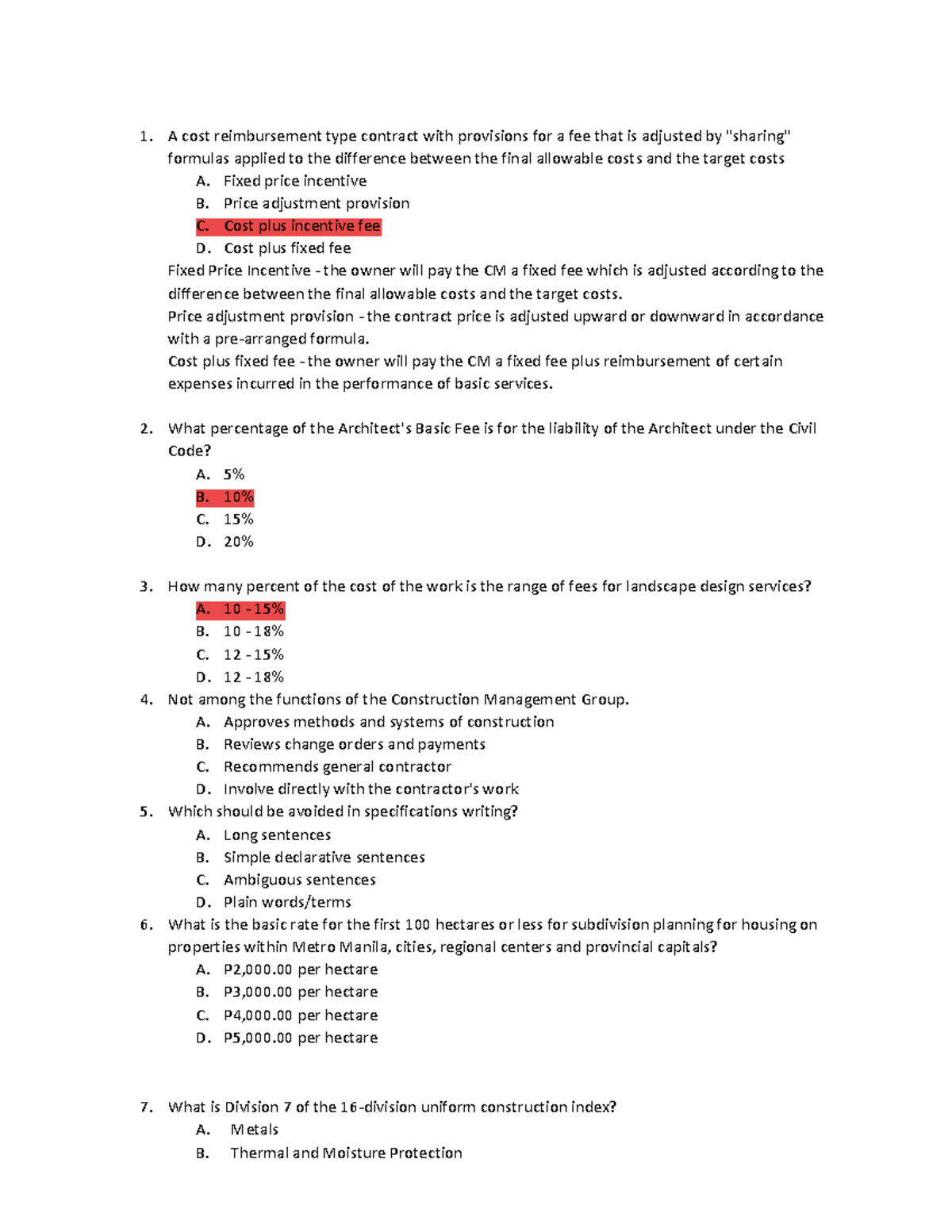 Sample Questions - none - A cost reimbursement type contract with ...