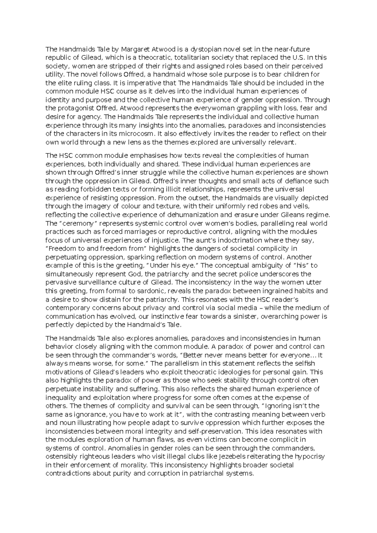 Eng p3 - english - The Handmaids Tale by Margaret Atwood is a dystopian ...