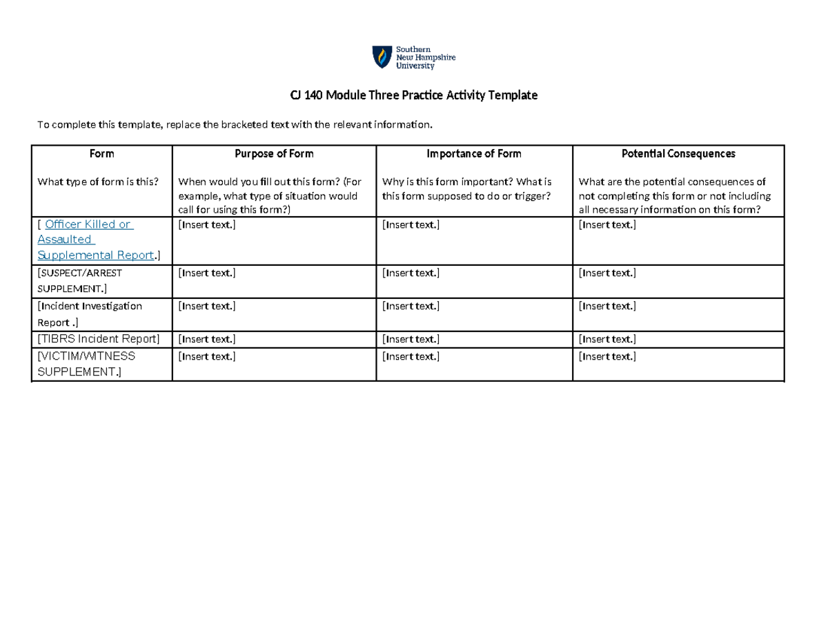 CJ 140 Module Three Practice Activity Template - Form What type of form ...