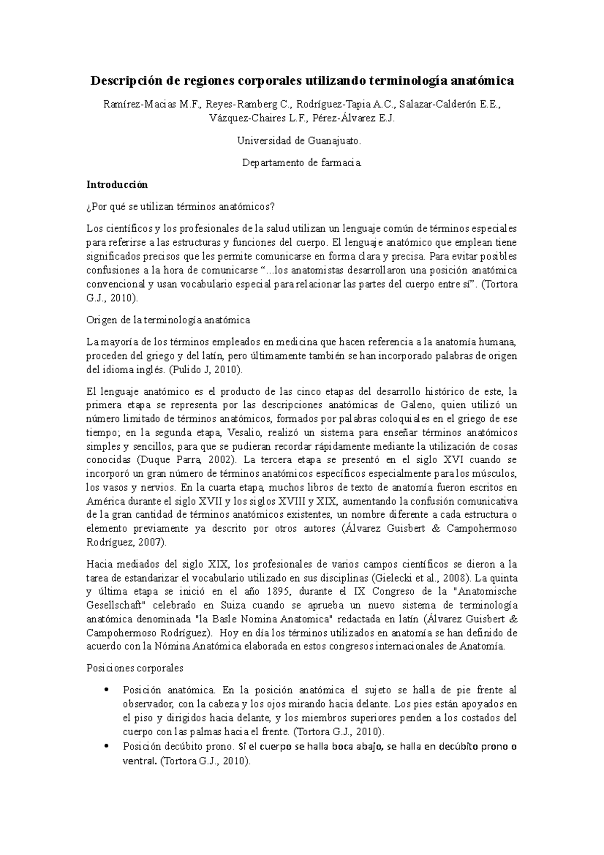 Practica 1. Términos anatómicos - Descripción de regiones corporales ...