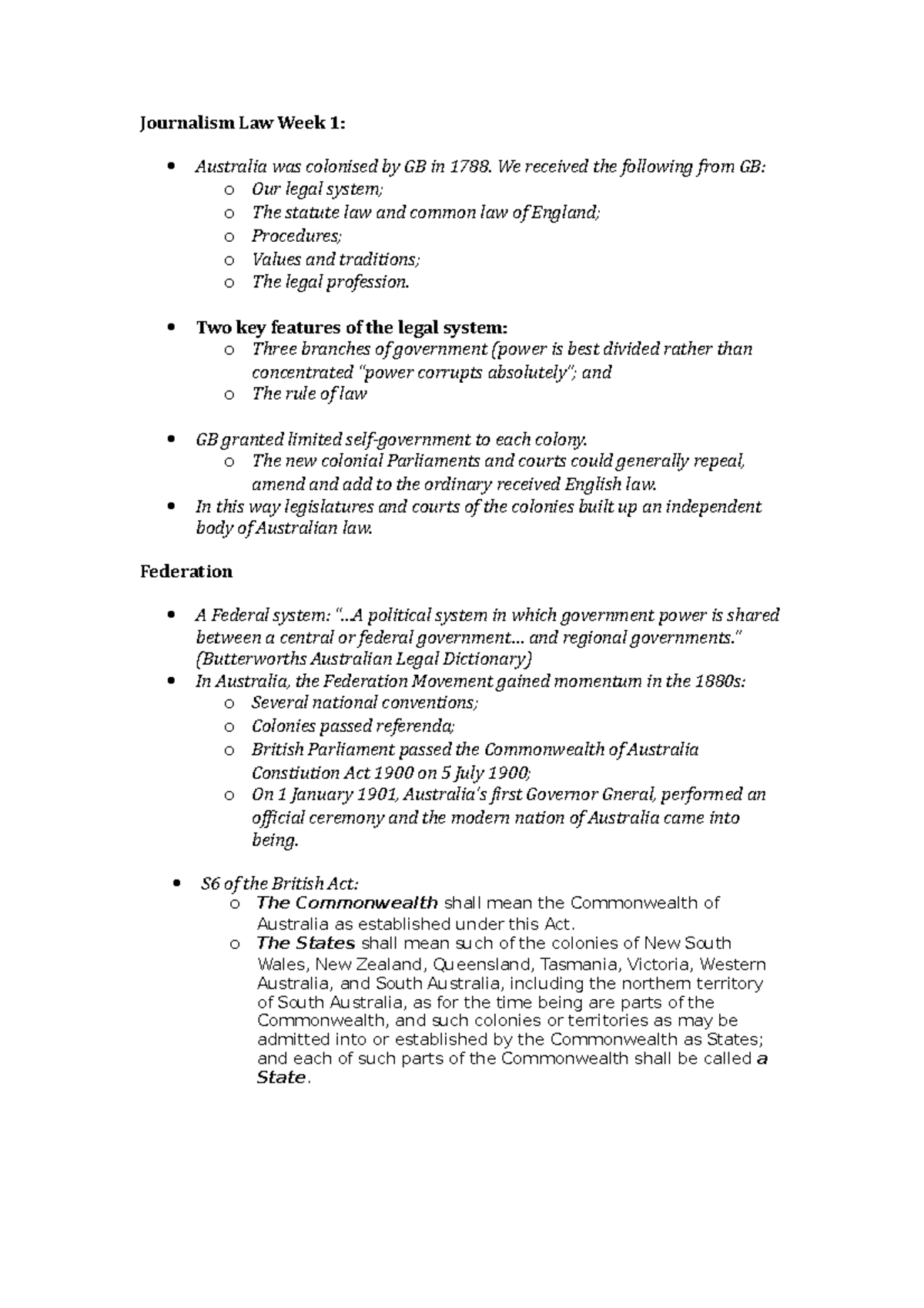 History and Levels of Government - Journalism Law Week 1: Australia was ...