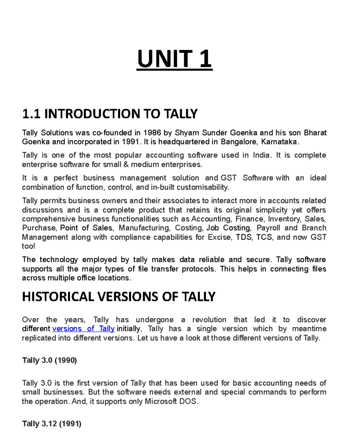 Tally Workkk tally subject - B.com(hons) - IPU - Studocu