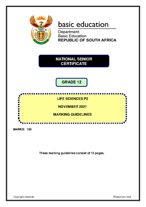 Life Sciences Grade 12 SEPT 2022 P2 and Memo - FINAL MARKS: 150 This ...
