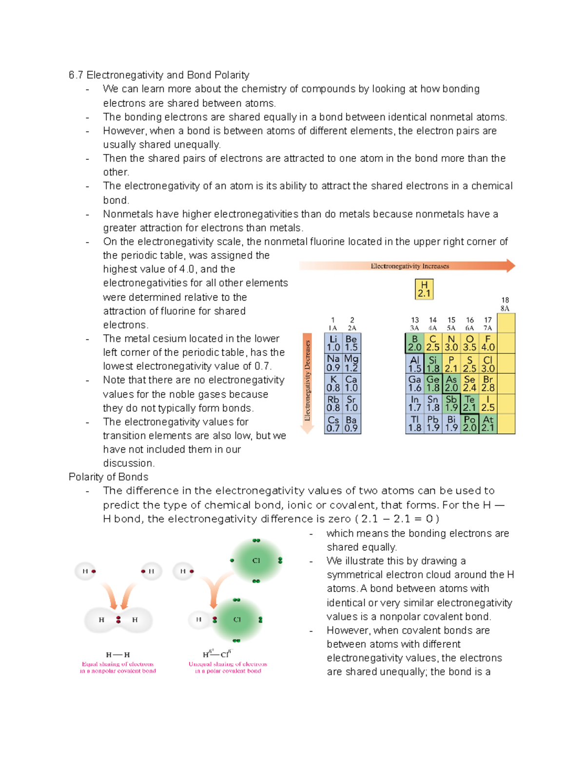 Textbook chapters 6.7-6.8. - 6 Electronegativity and Bond Polarity - We ...