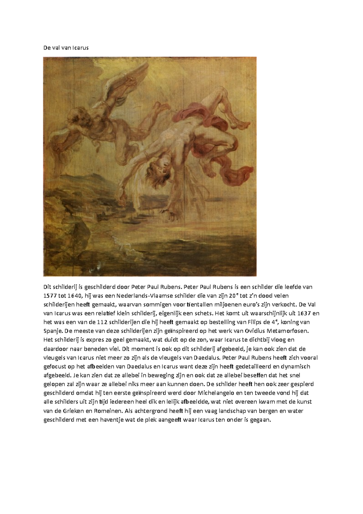 De val van Icarus - De val van Icarus Dit schilderij is geschilderd door Peter Paul Rubens ...