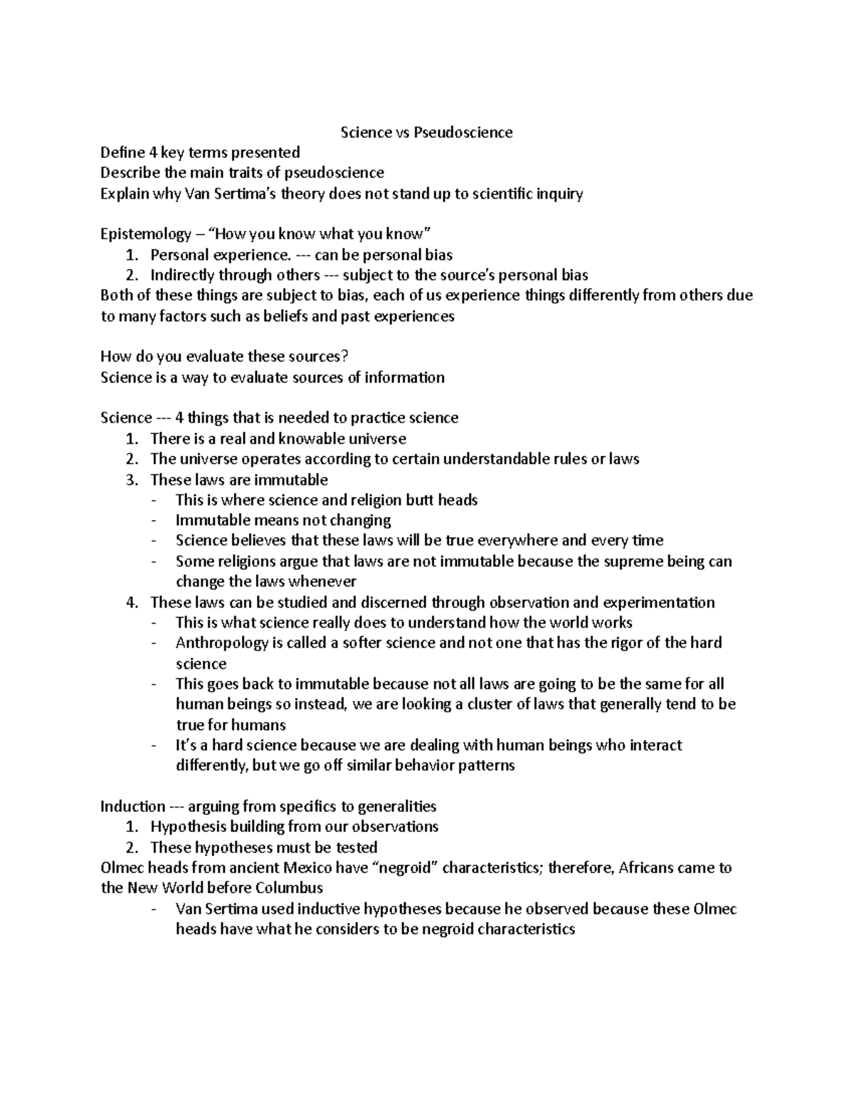 Science Versus Pseudoscience Worksheet