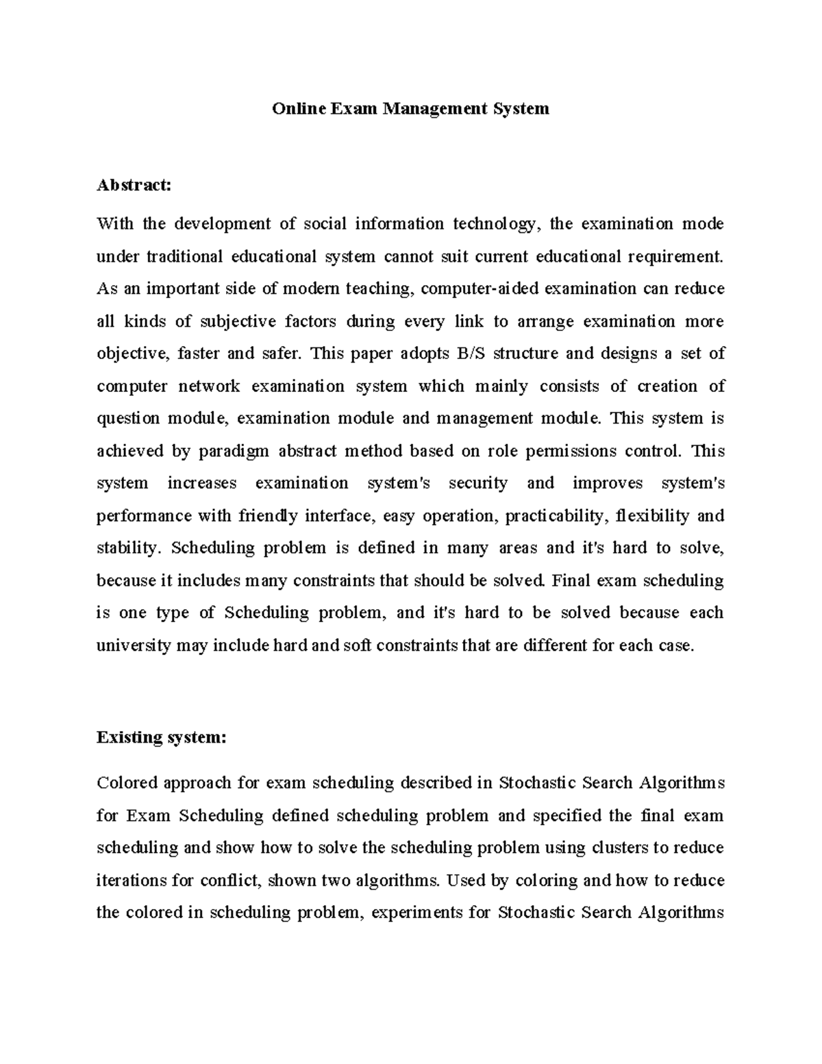 Online Exam Management System - Online Exam Management System Abstract ...