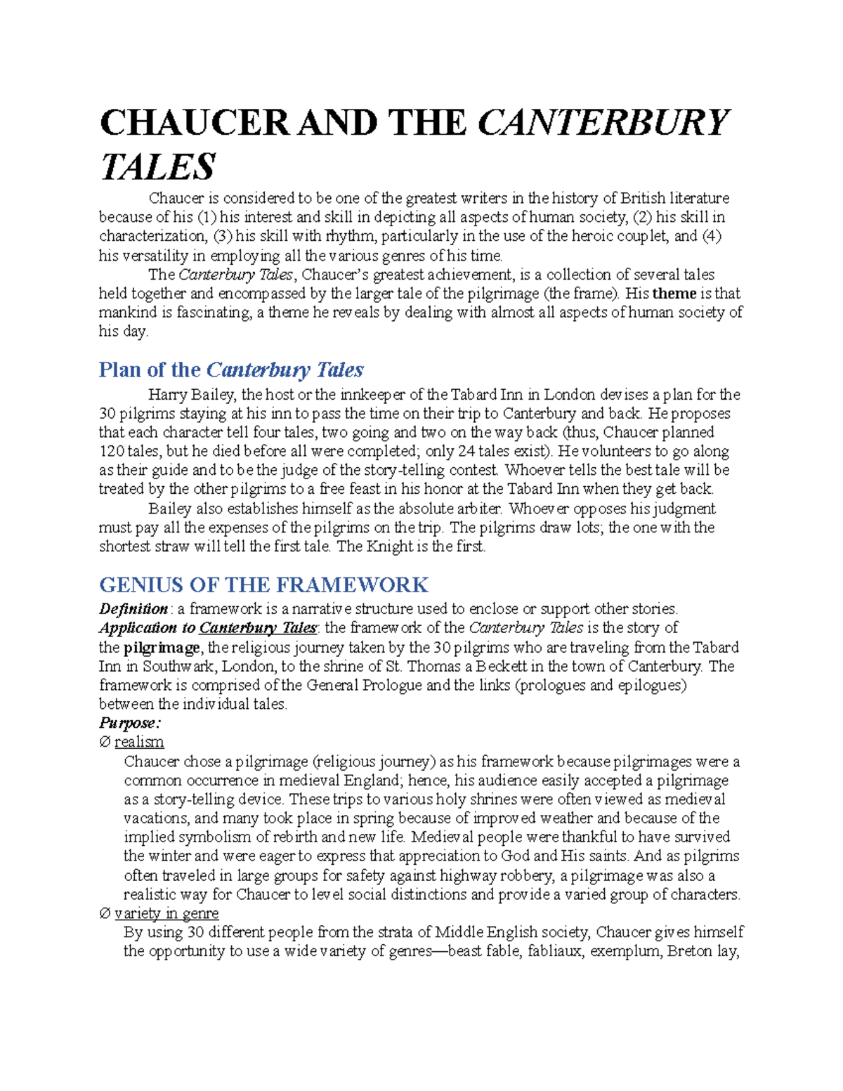 Chaucer AND THE Canterbury Tales - CHAUCER AND THE CANTERBURY TALES ...