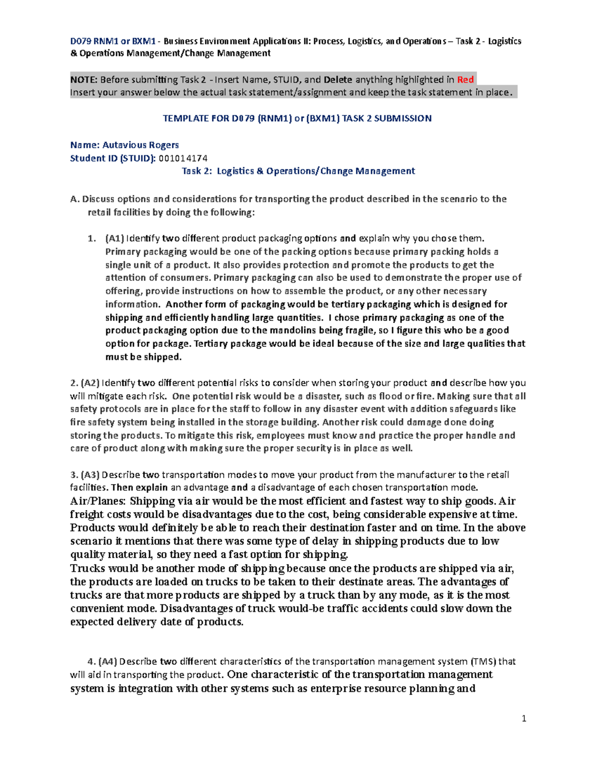 D079 - Working Template - Task 2autaviousrogerd - D079 - WGU - Studocu