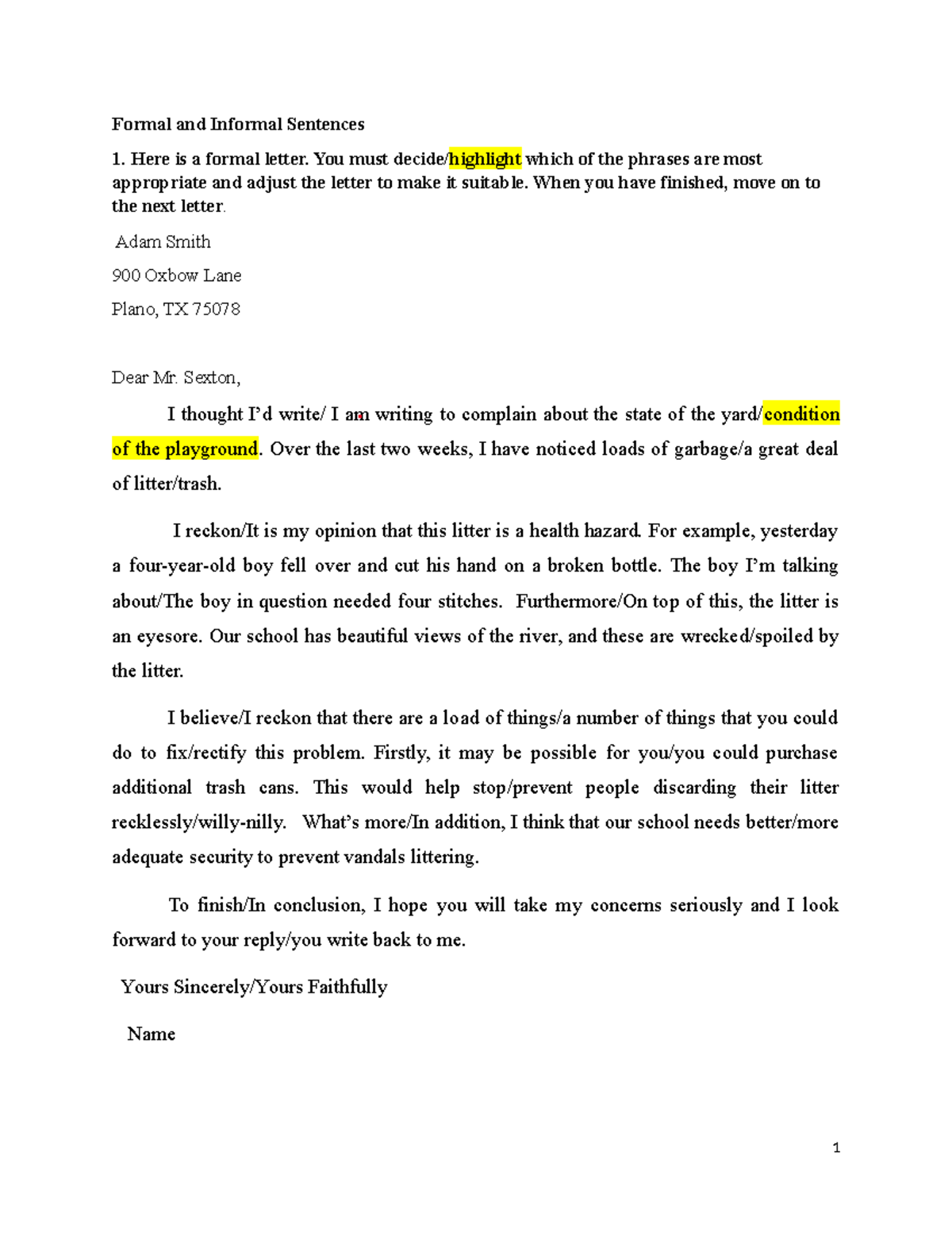 Formal exercises worksheet 2024 - Formal and Informal Sentences 1. Here ...