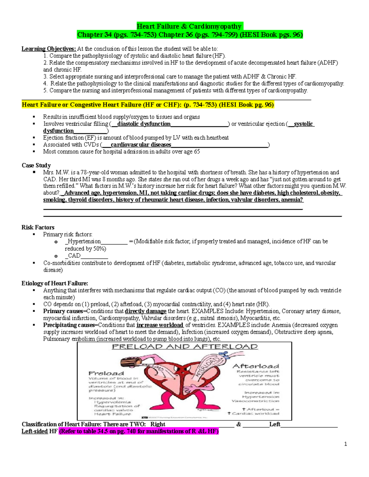 Heart Failure Cardiomyopathy Lecture Notes Student COPY revised - Heart ...