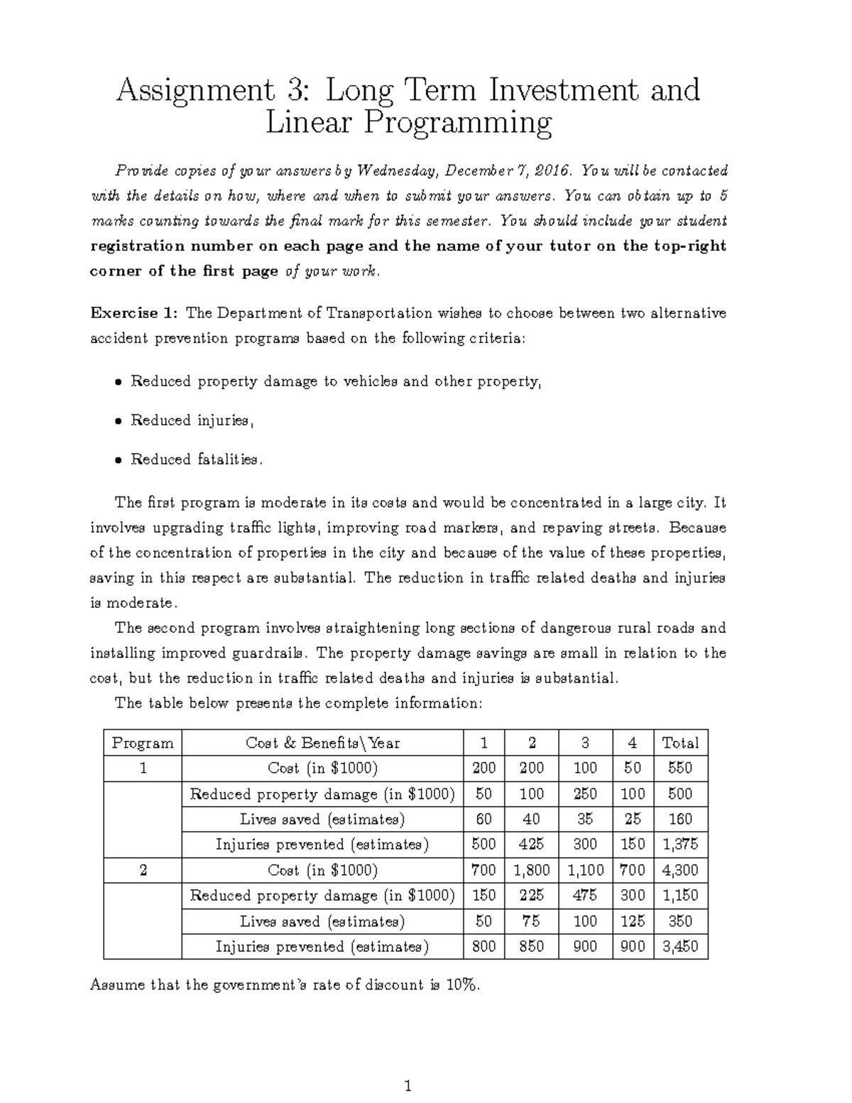Assignment 3 - Managerial Economics I - Assignment 3: Long Term ...