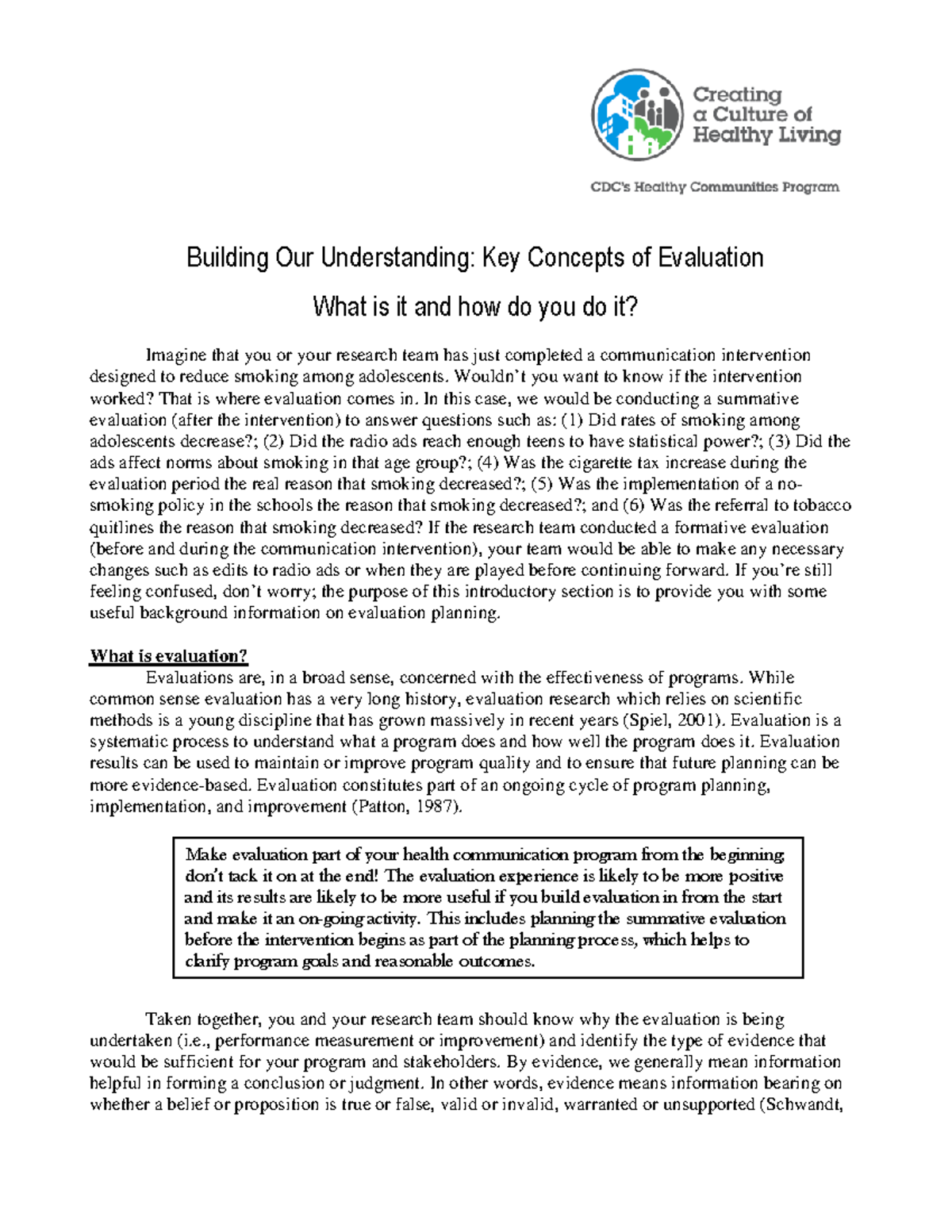 Eval planning-2 for class - Building Our Understanding: Key Concepts of ...