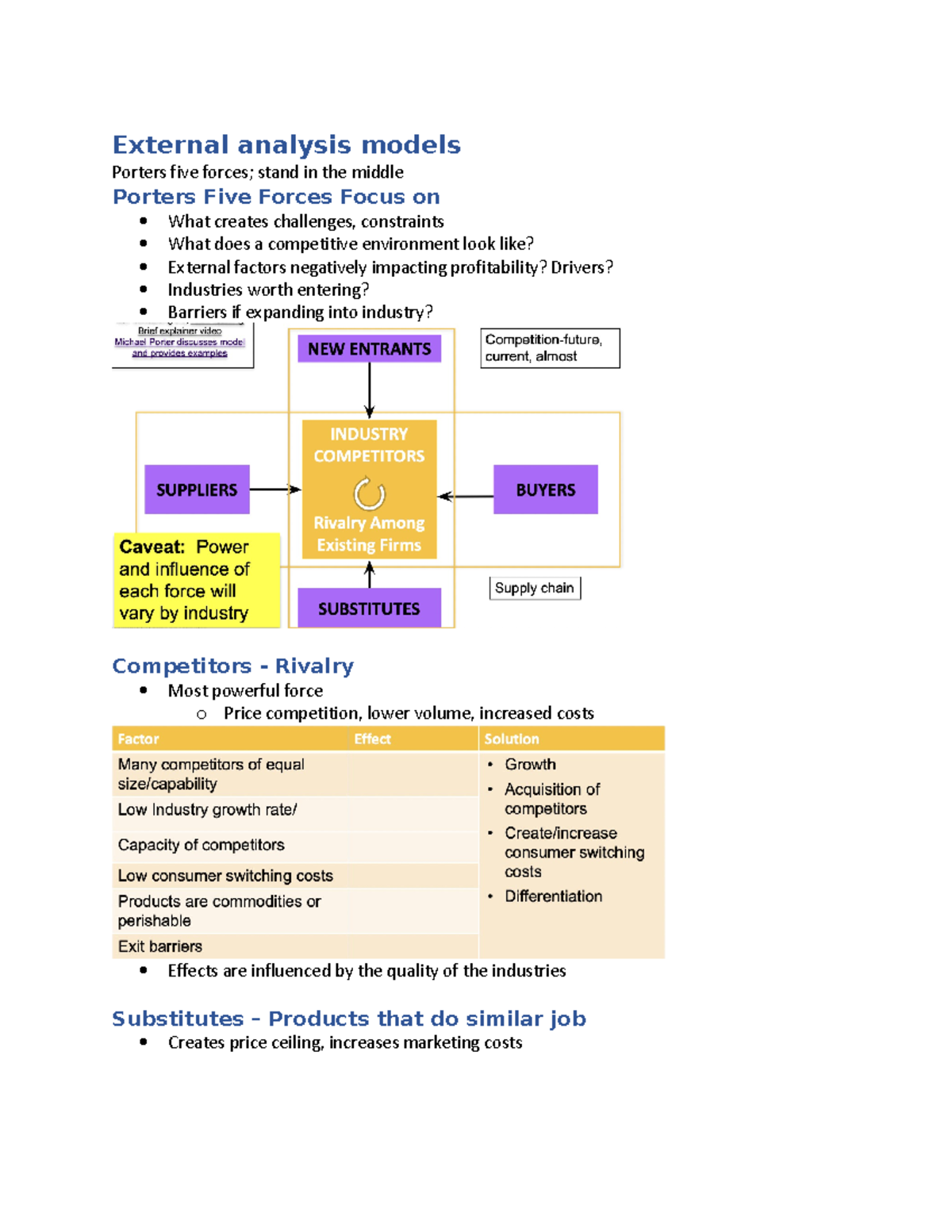 External analysis models - External analysis models Porters five forces ...