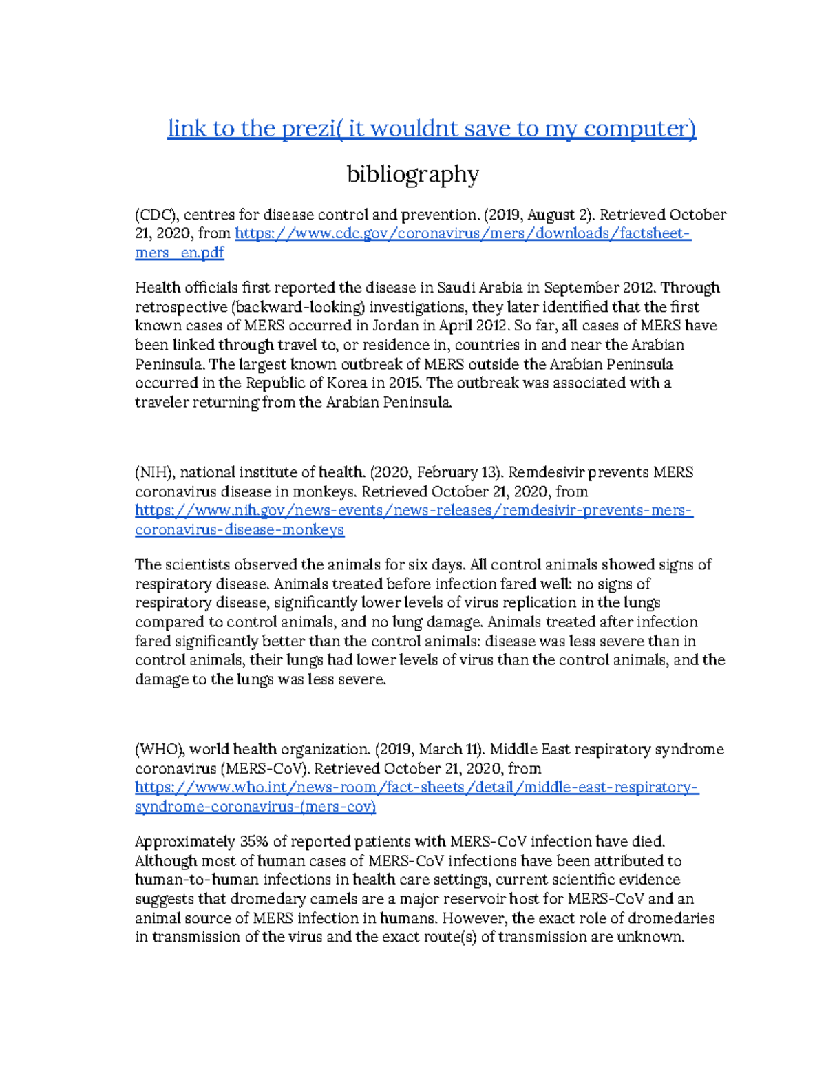 Annotated bibliography - link to the prezi( it wouldnt save to my ...