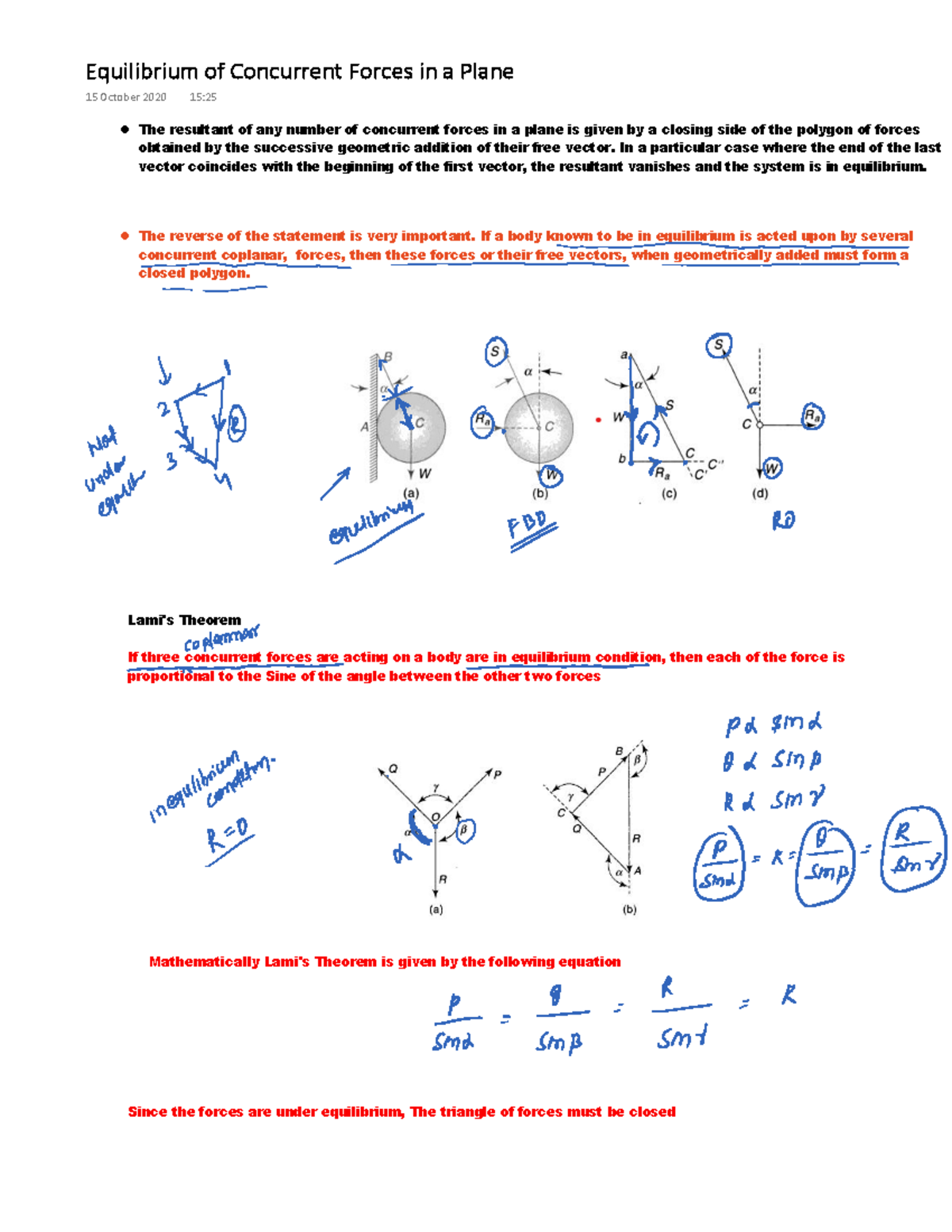 Equilibrium of Concurrent Forces in a Plane - - Studocu
