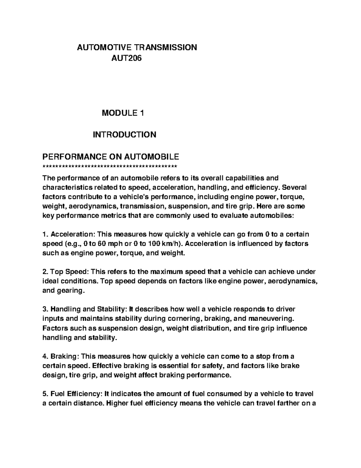 Automotive Transmission Module 1 - AUTOMOTIVE TRANSMISSION AUT MODULE 1 ...