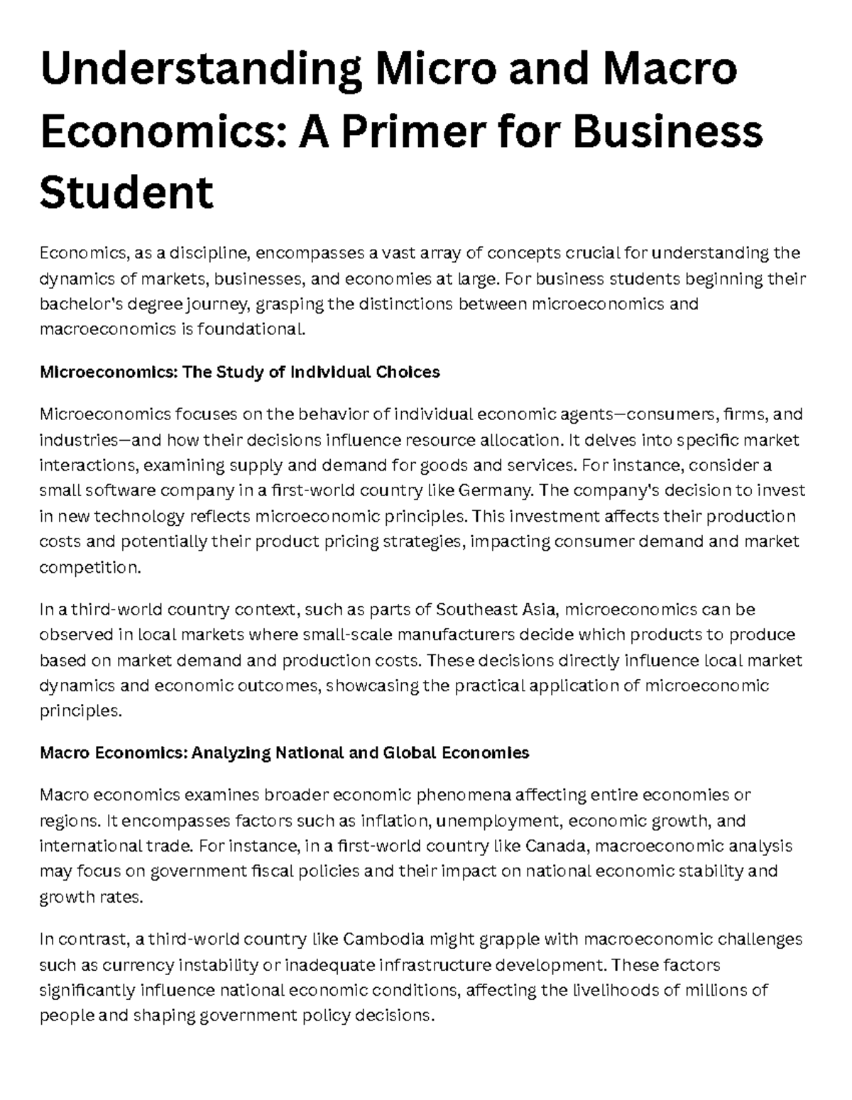 Understanding Micro and Macro Economics A Primer for Business Students - Understanding Micro and ...