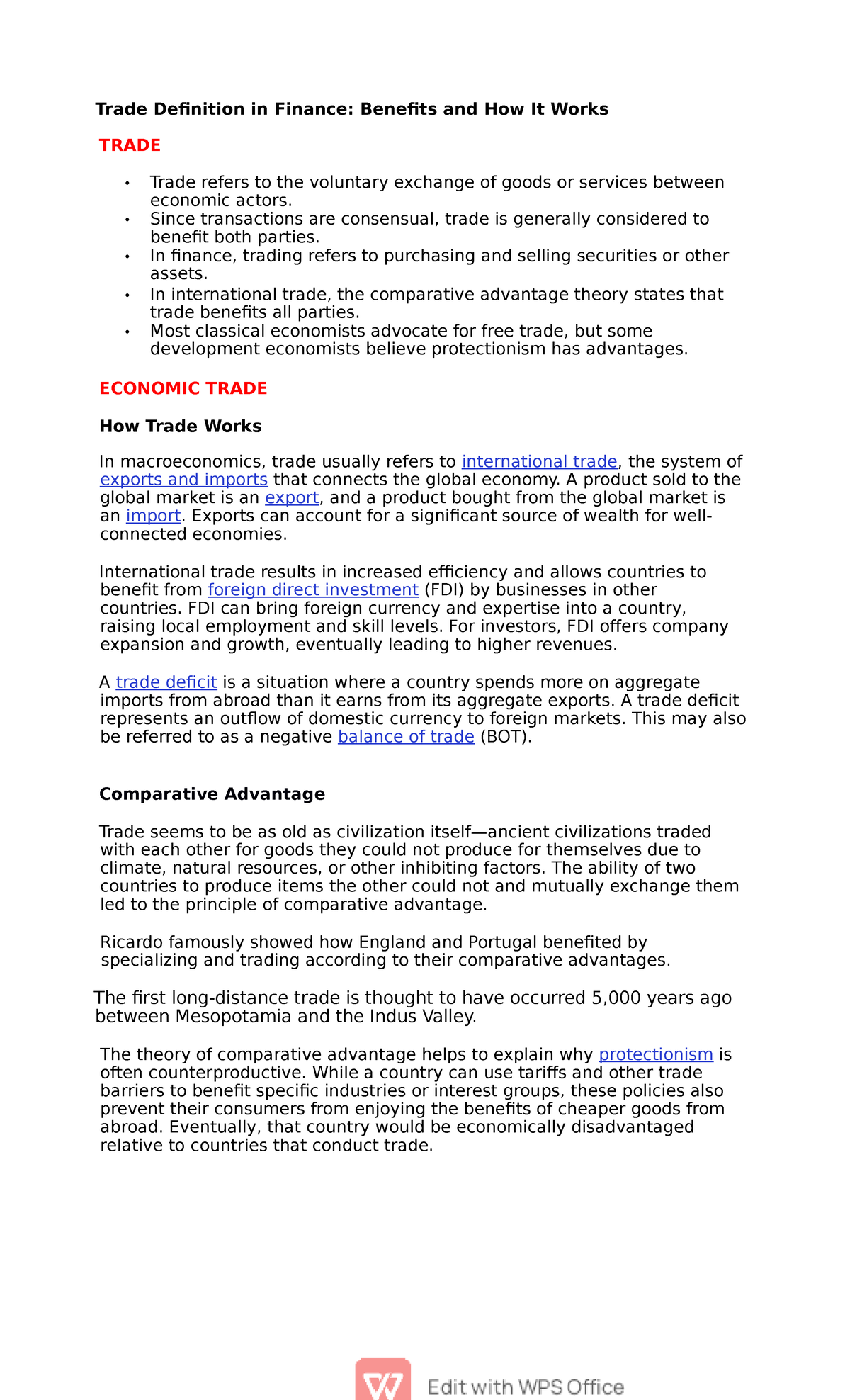 BACC6 - International Business trade - Trade Definition in Finance ...
