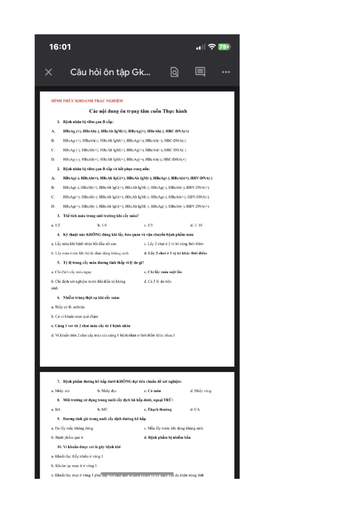 Ôn thi Gky vi sinh - vi sinh kí sinh - 16:01 794 X Câu hoi ôn tap Gk... HINH THUC KHOANH TRAC ...