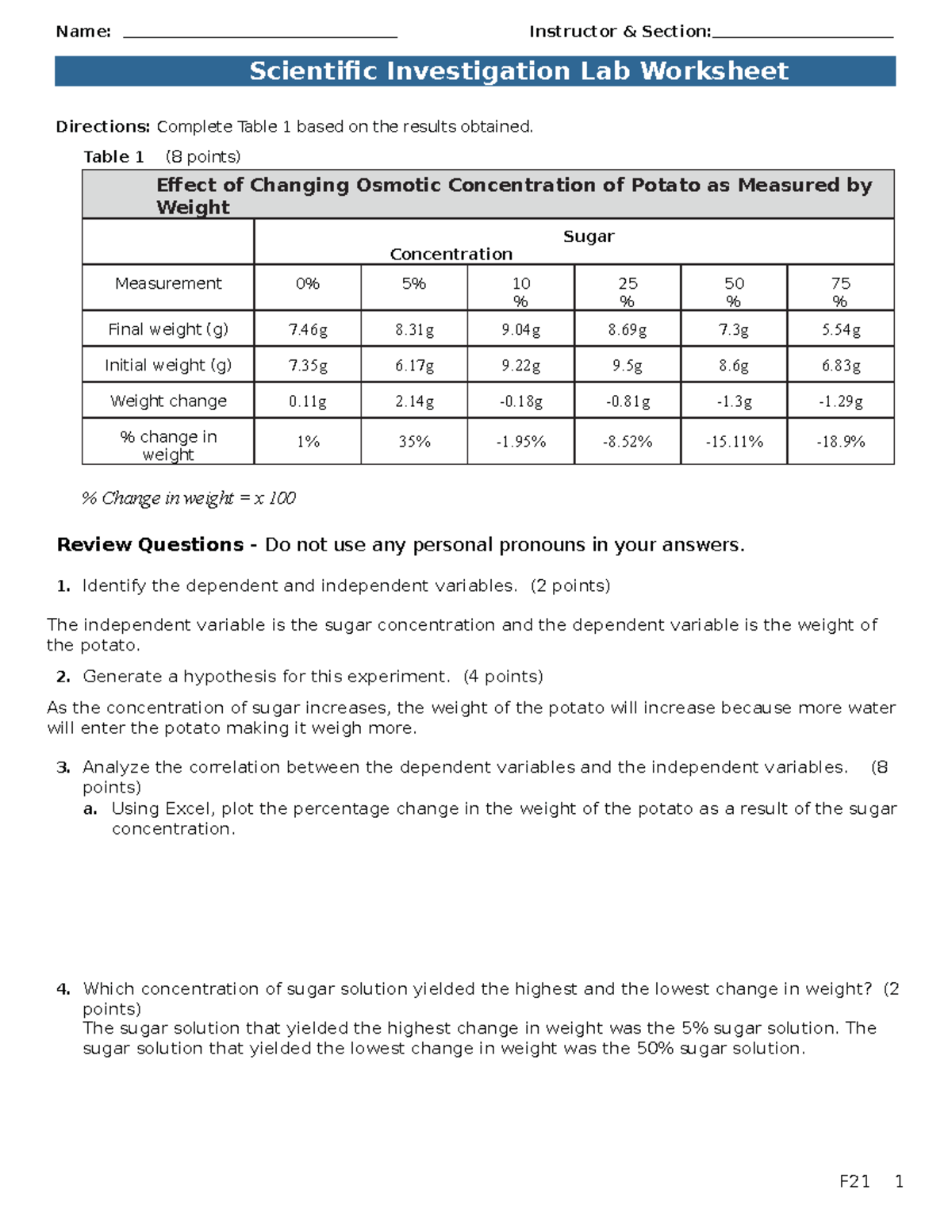 1 Sci Investigation worksheet F21 - Directions: Complete Table 1 based ...