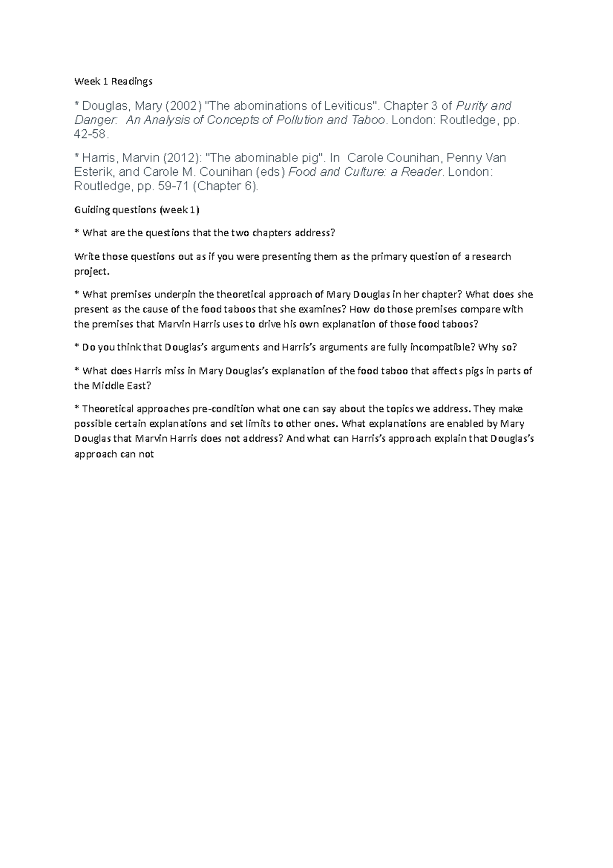 ANTH1002 Readings - Tutorial homework summary - Week 1 Readings ...