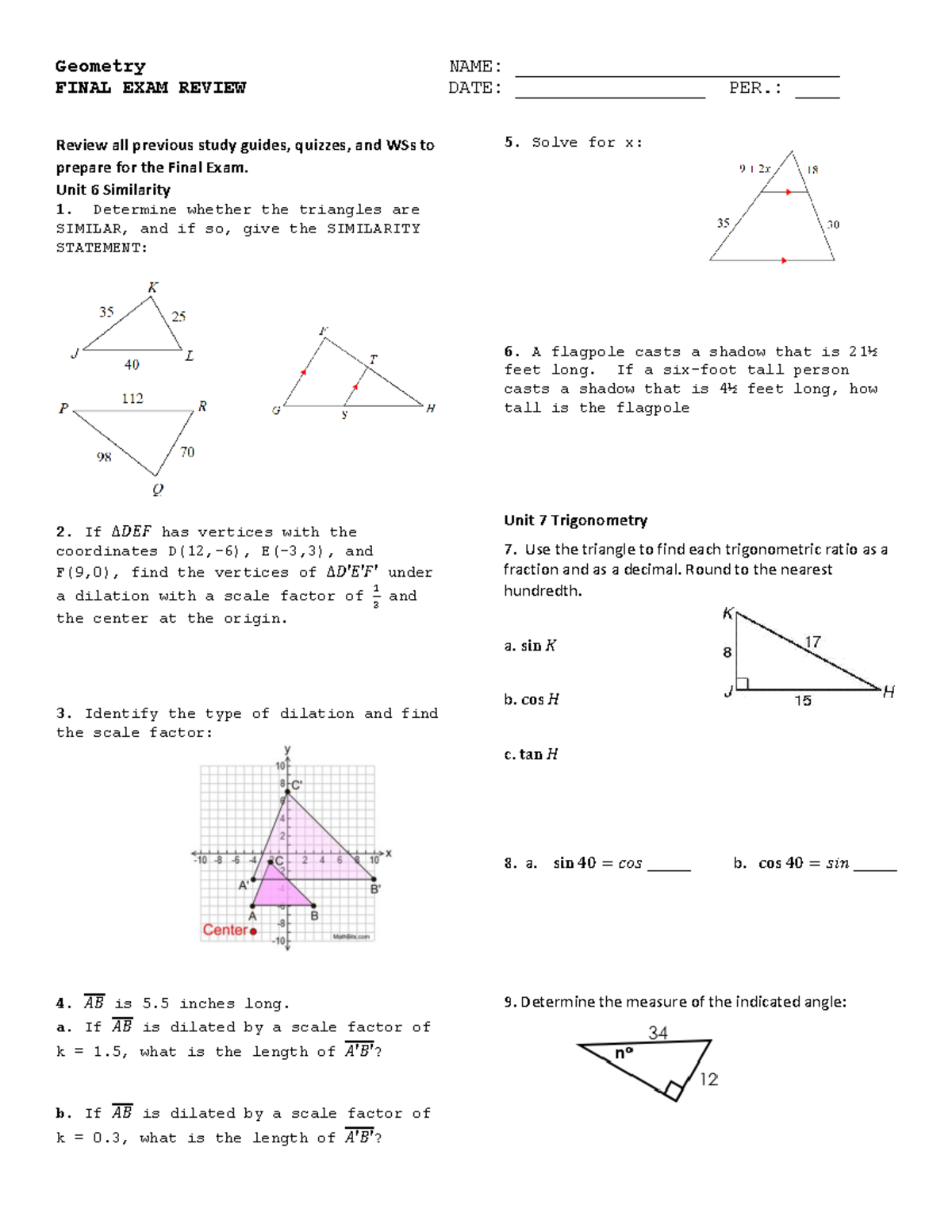 Final Exam Review - xcgsdgv - Geometry NAME ...