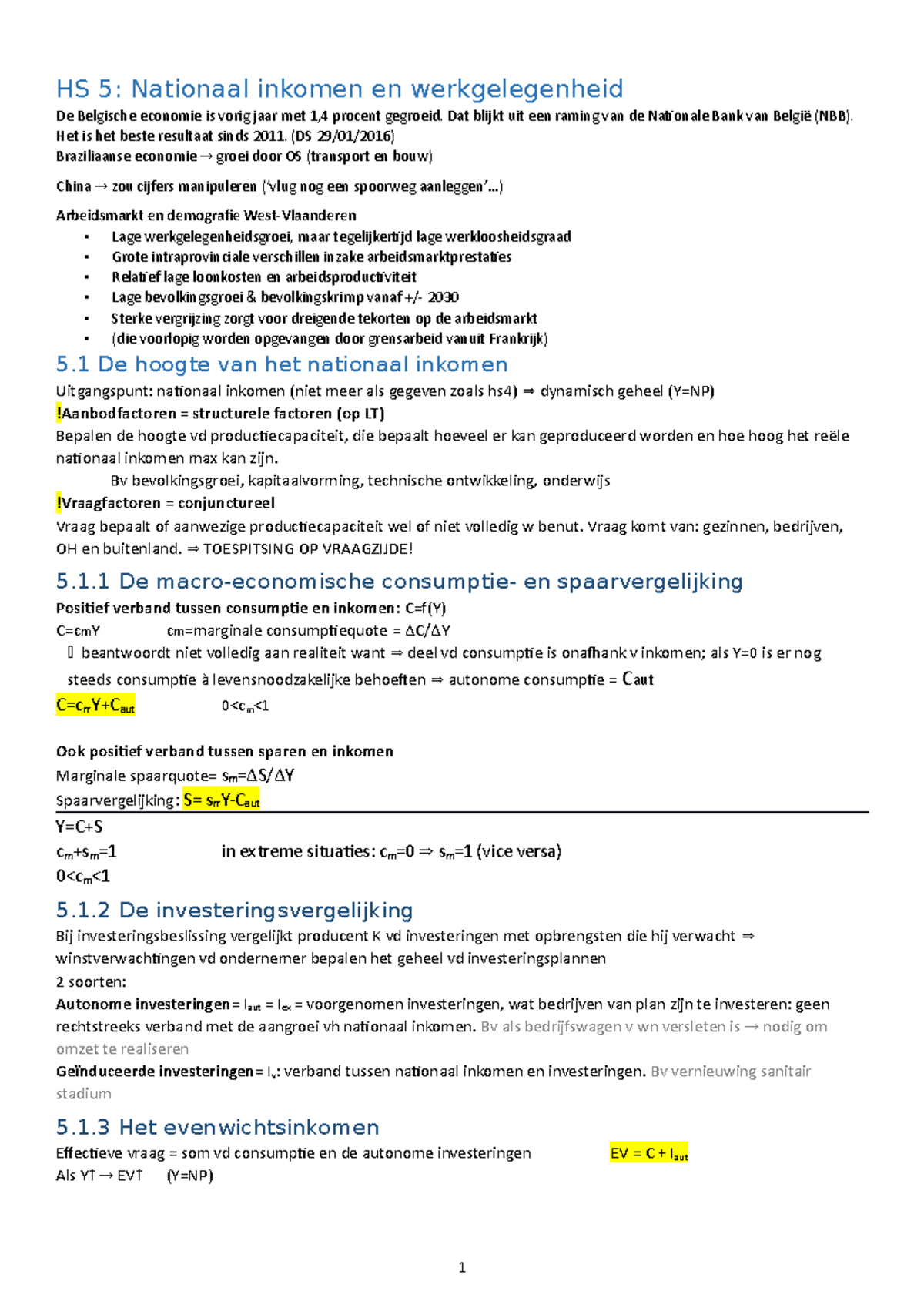 Economie - HS 5: nationaal inkomen en werkgelegenheid en 6: inflatie ...