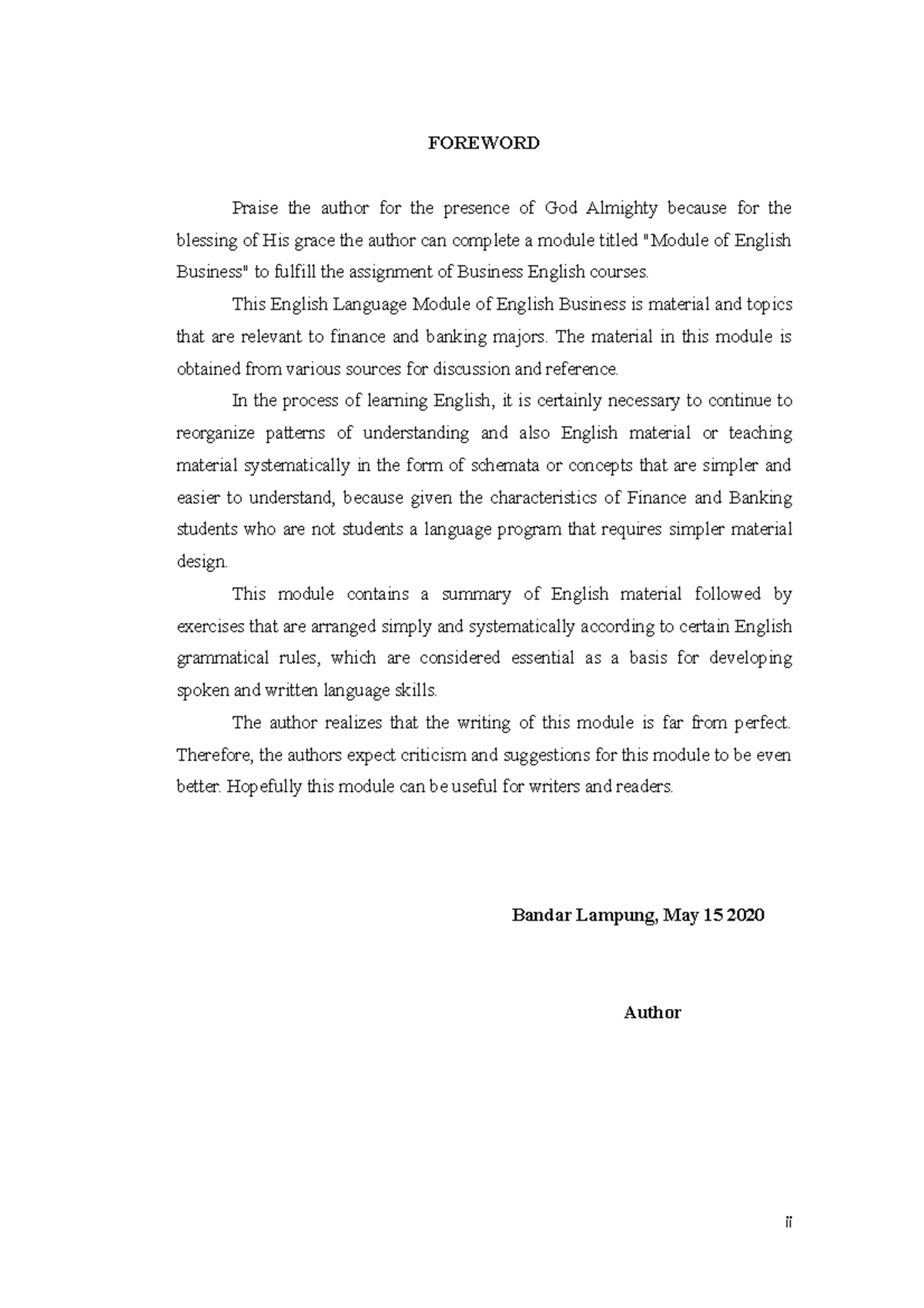 Task make a exempale foreword of modul english for business - FOREWORD ...