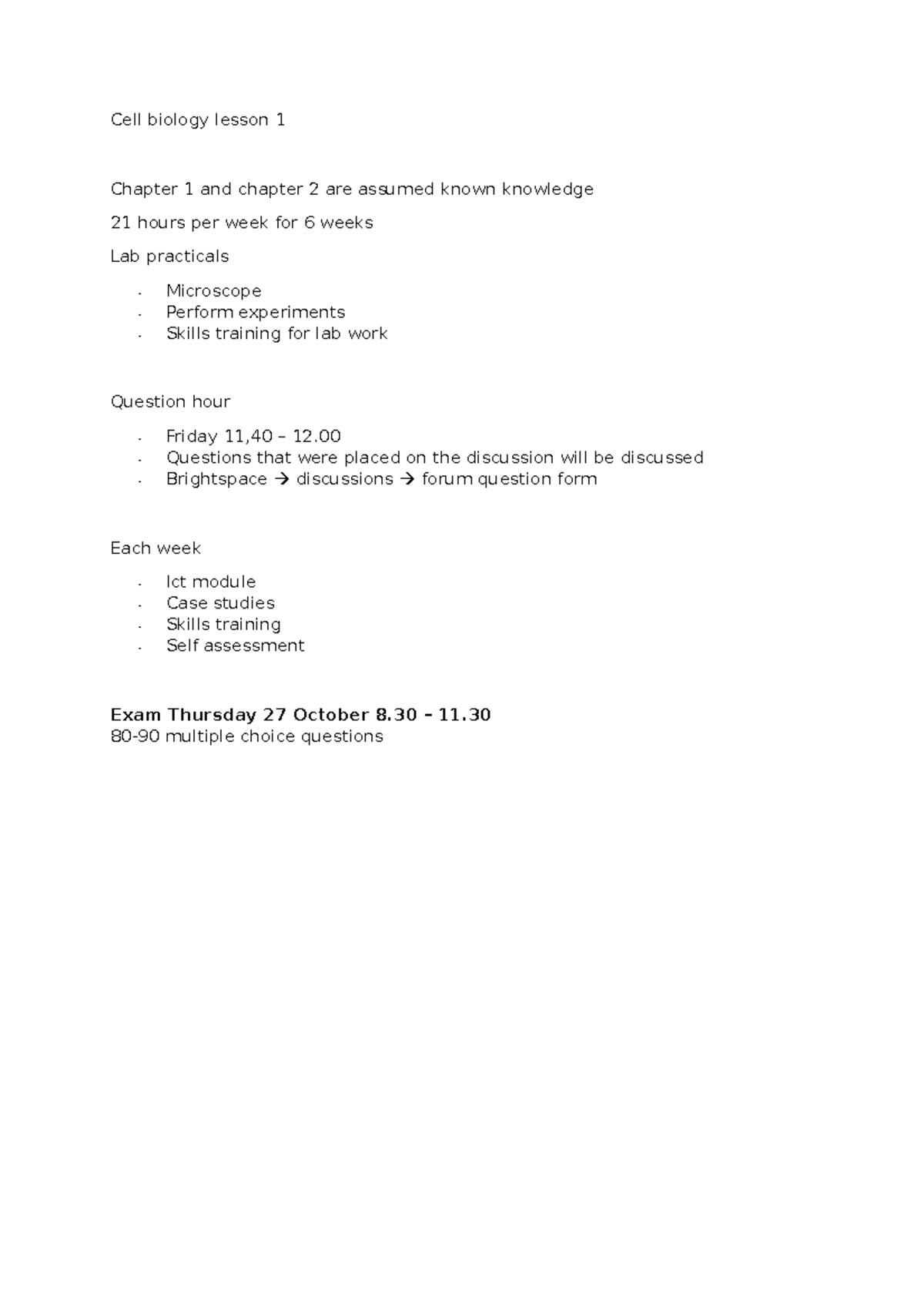 Cell biology lesson 1 - lecture 1 - Cell biology lesson 1 Chapter 1 and ...