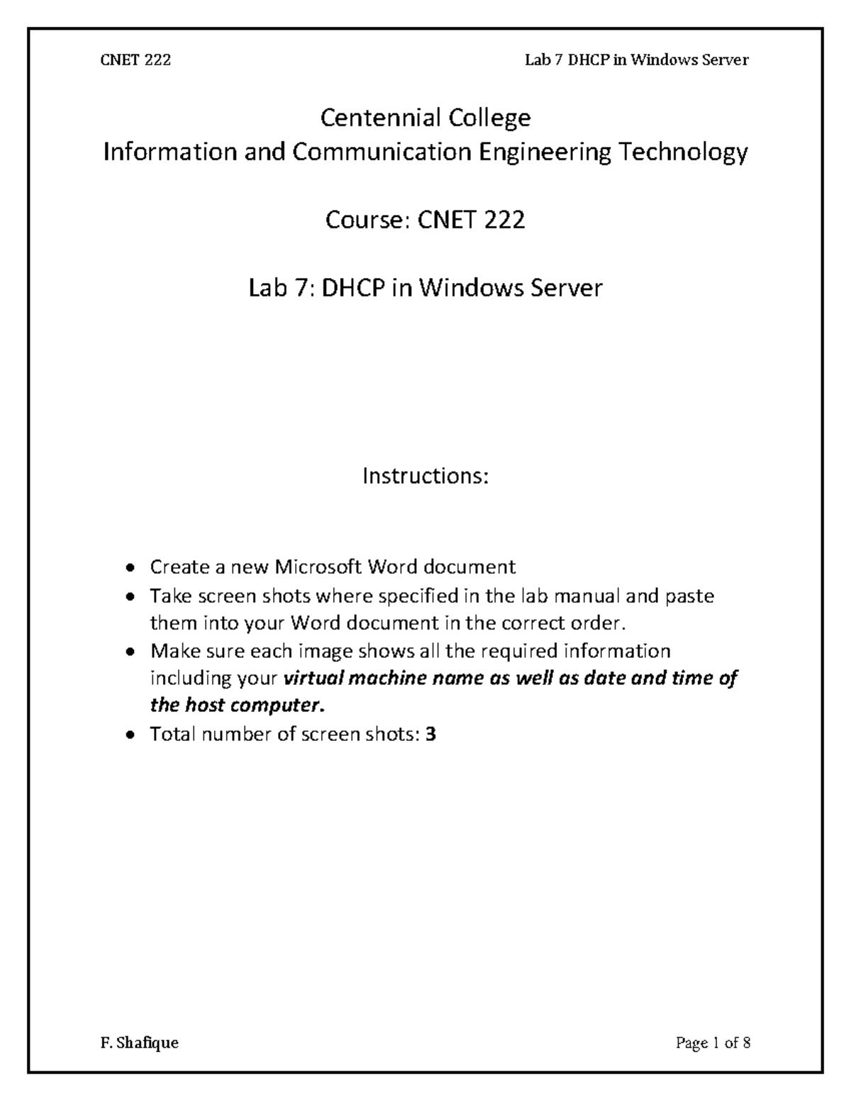 Lab07 - Windows Server DHCP - Centennial College Information and ...
